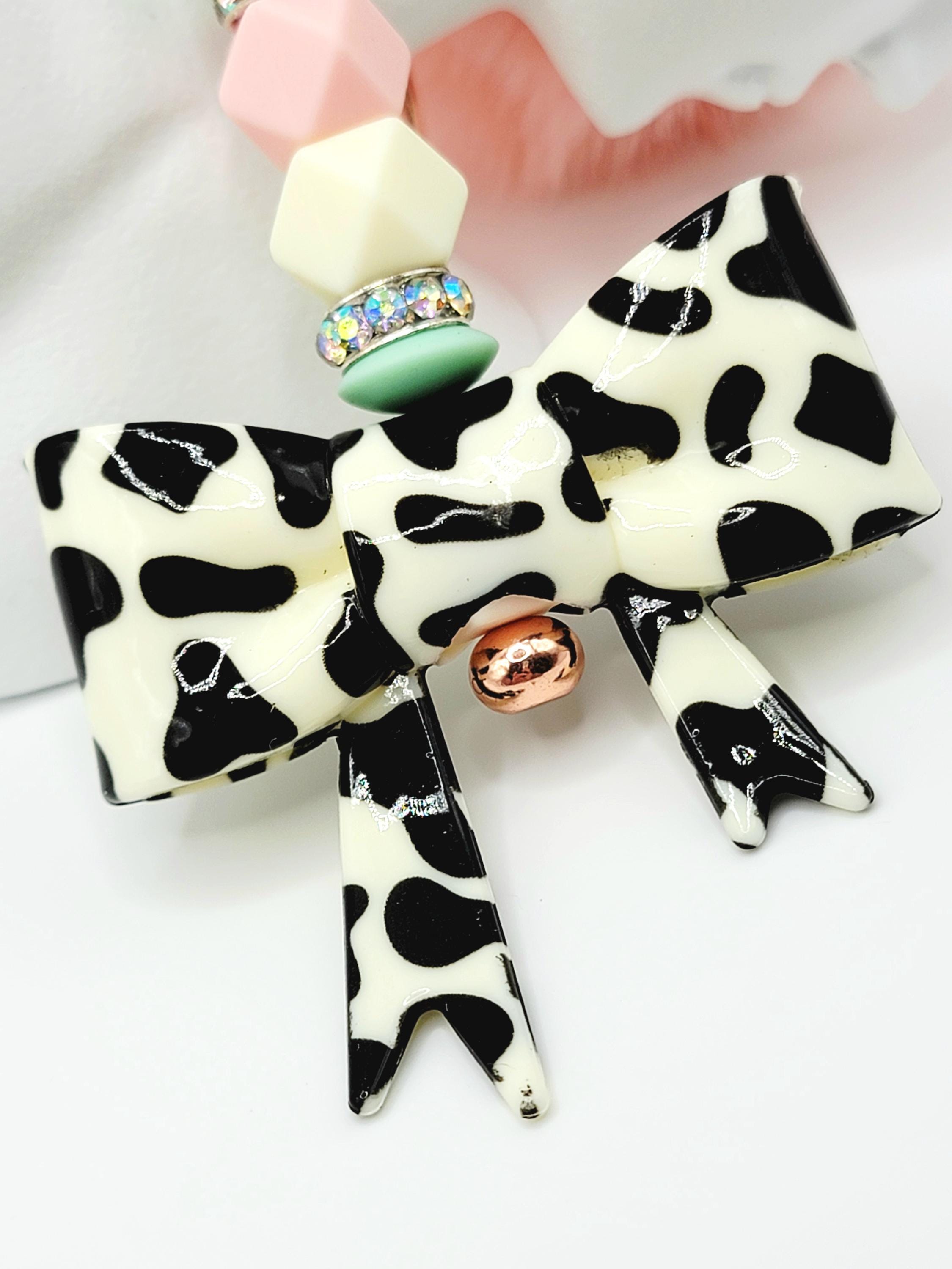 Large Cow Print Silicone Bow Focal Pen Bead Shiny Finish, Cow Print Big ...