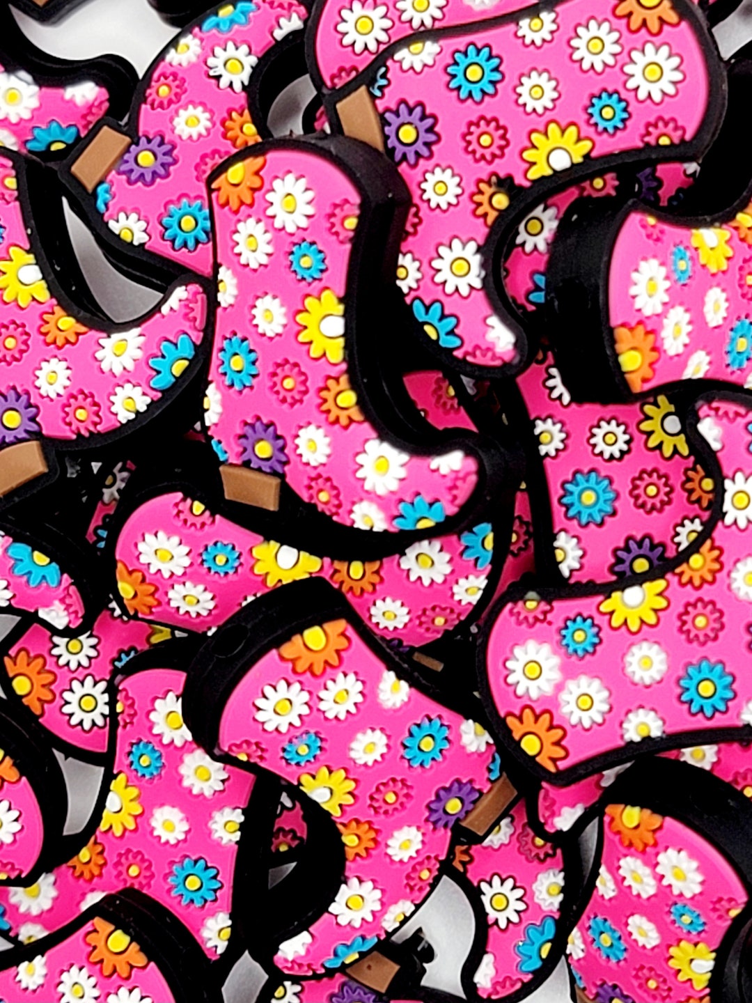 SET of 2, Pink Flower Boots Focal Pen Bead, Cowboy Boot Focal Silicone ...