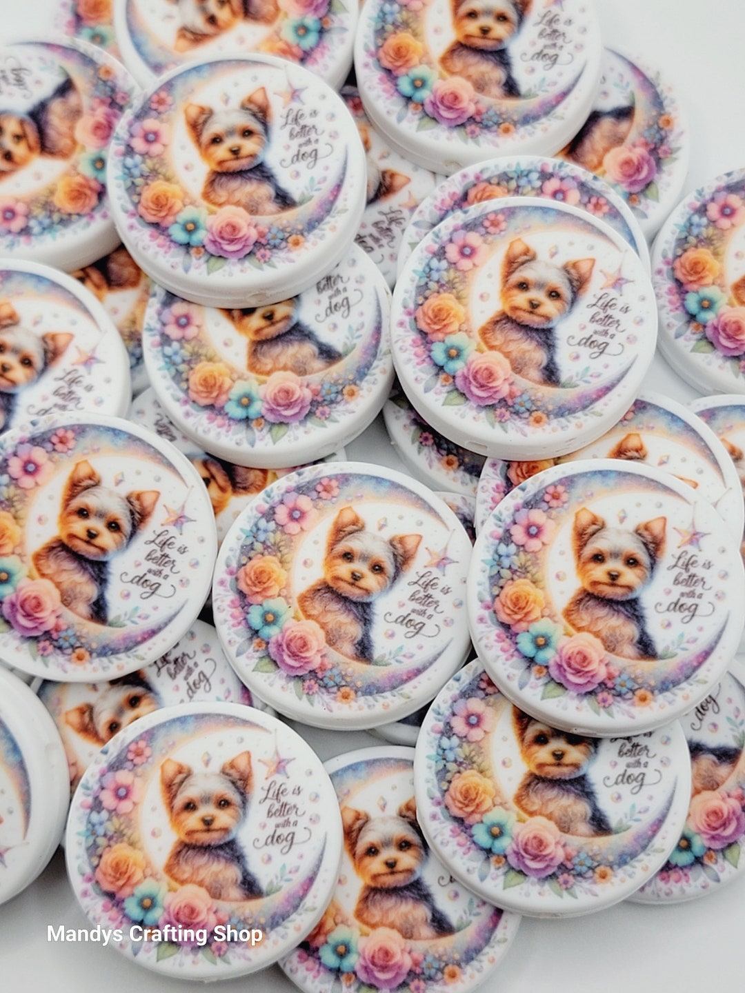 SET of 2, Yorkie Dog Focal Print Silicone Bead, Dog Lover Pen Bead, Pet ...