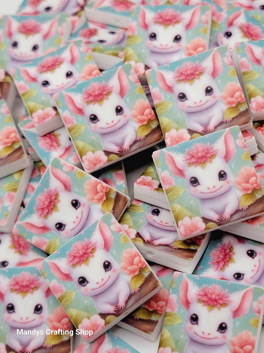 SET of 2, Baby Axolotl Focal Print Silicone Bead, Axolotl Focal Pen ...