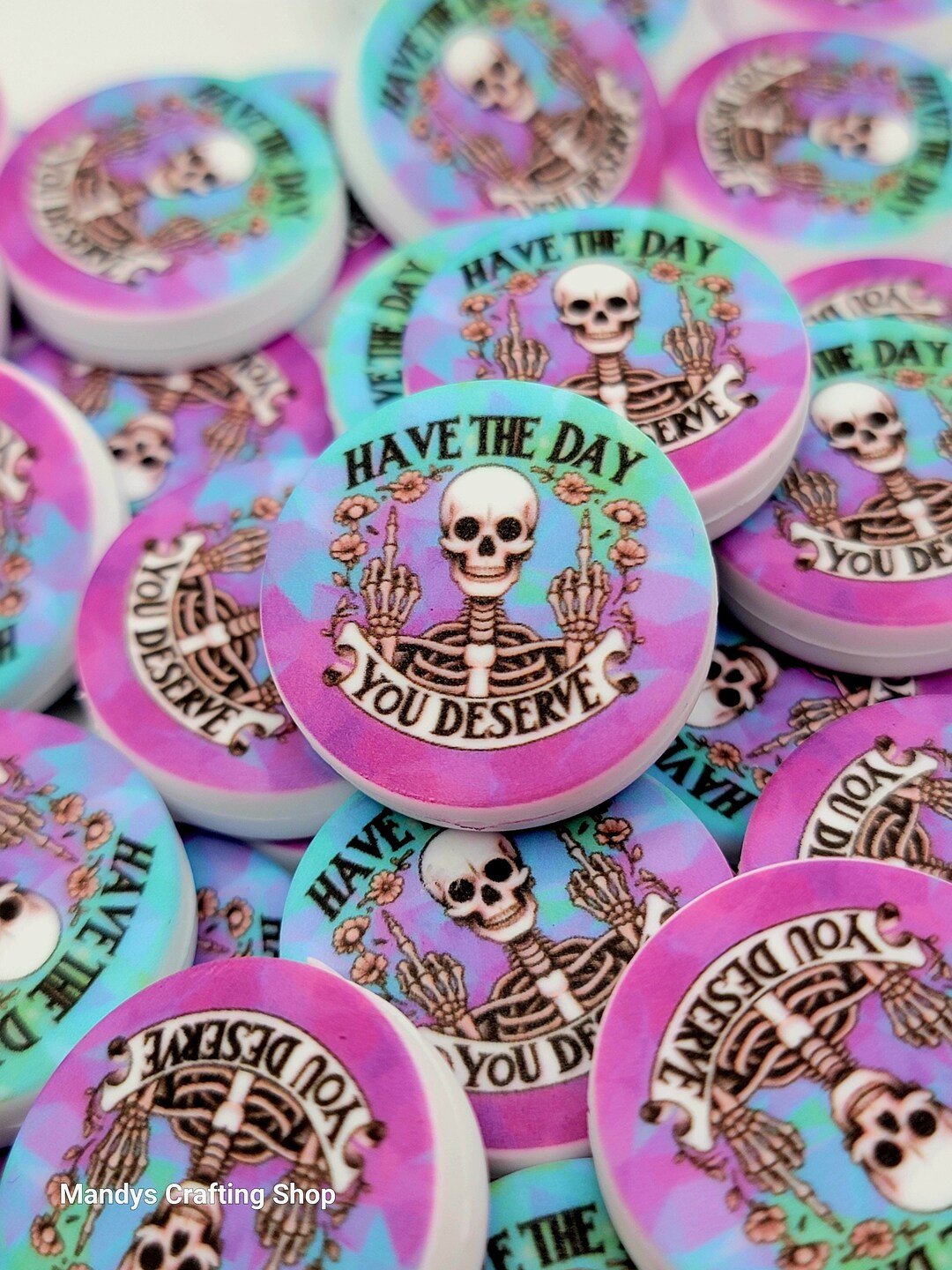 SET of 2, Skeleton Focal Print Silicone Bead, Have the Day You Deserve ...