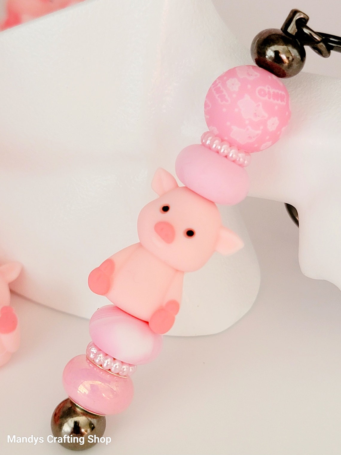 SET OF 2, 3D Pig Silicone Focal Bead, Piggy Silicone Beads, Cute Pen ...