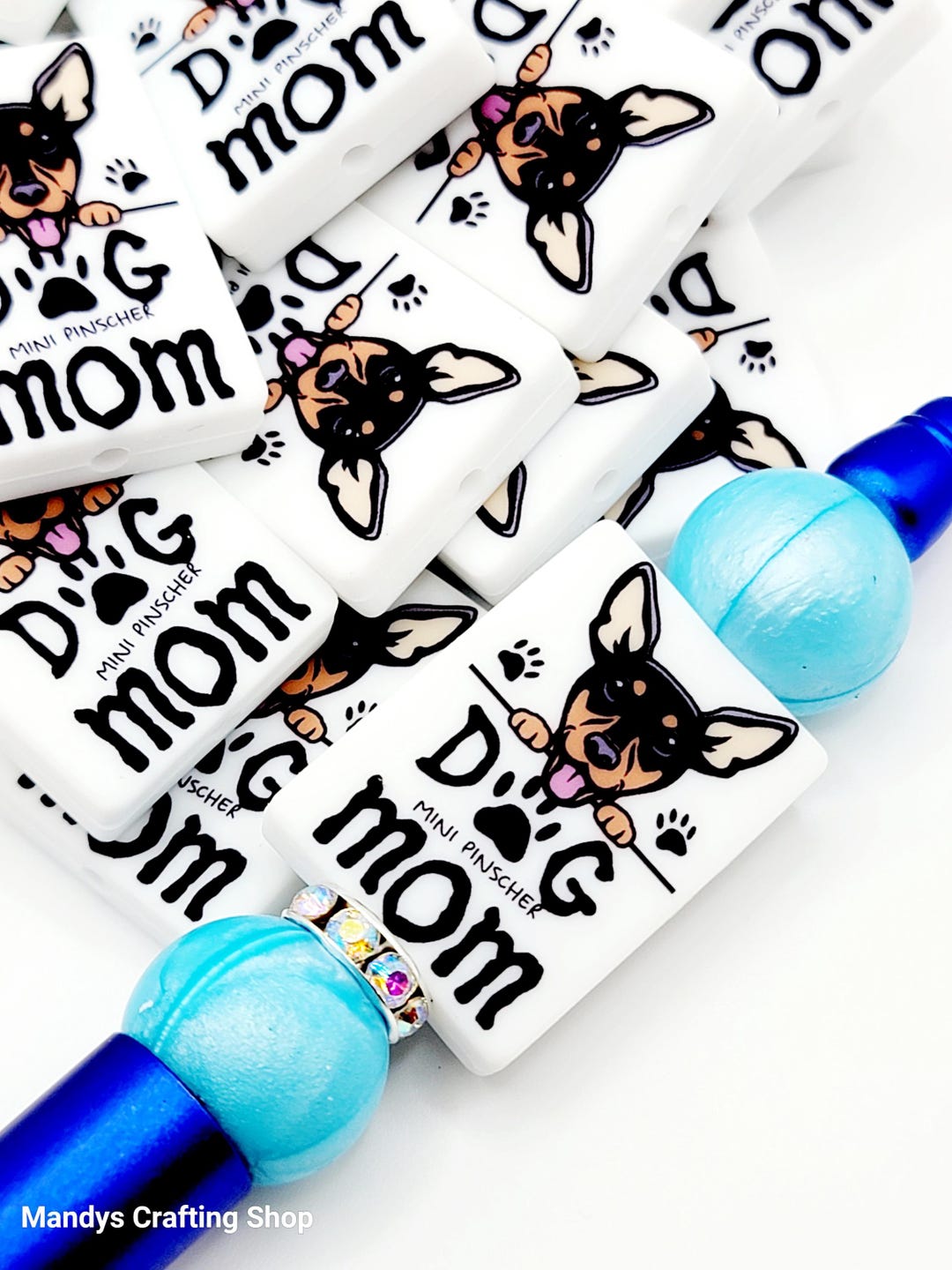 SET 1 OR 2, Mini Pinscher Dog Mom Pen Focal Bead, Dog Lover Pen Focal ...