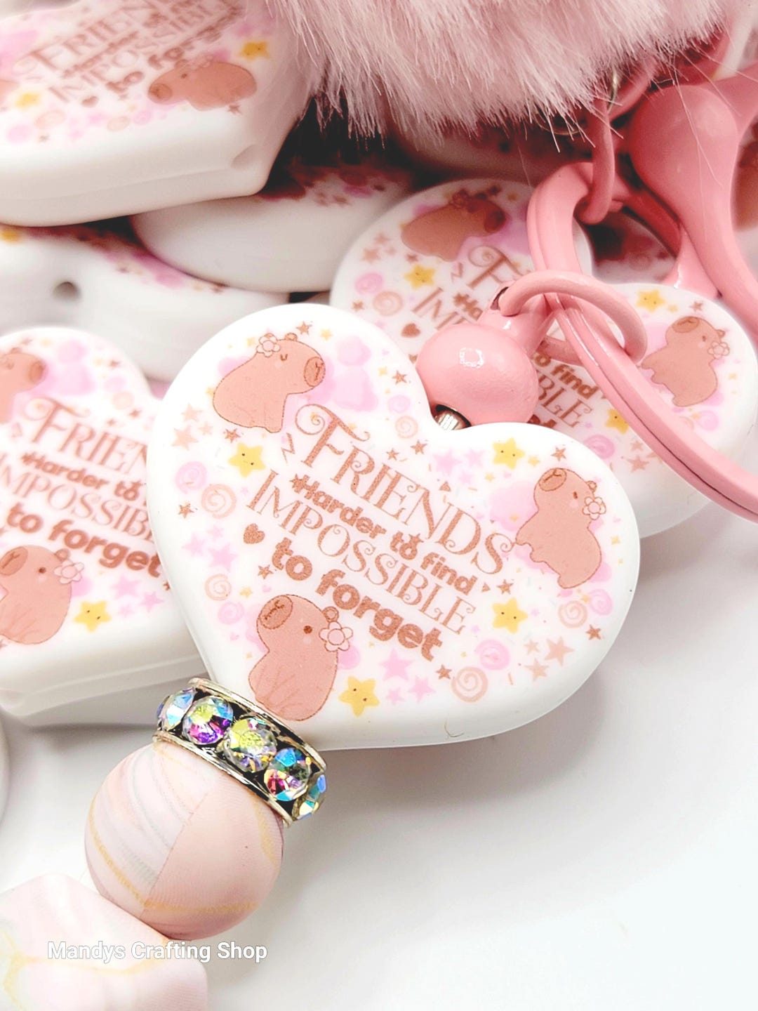 SET of 2, Best Friend Heart Focal Print Silicone Bead, Capybara Friends ...