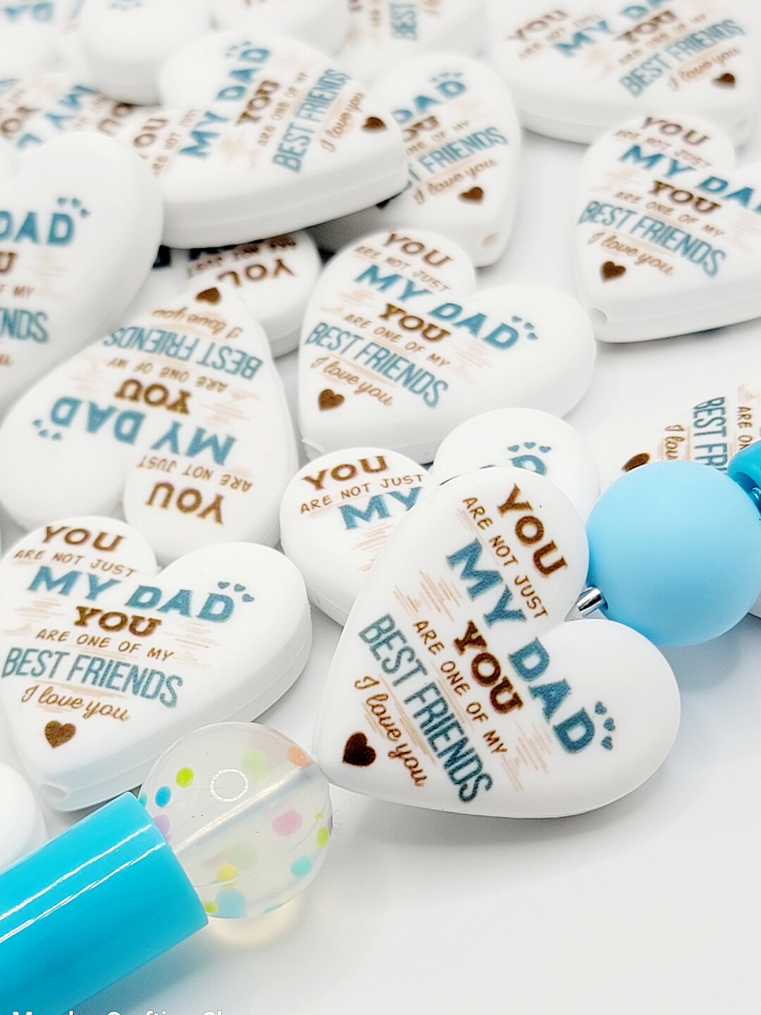 SET of 2, DAD Heart Focal, Dad Print Silicone Beads, Dad Big Pen Beads ...