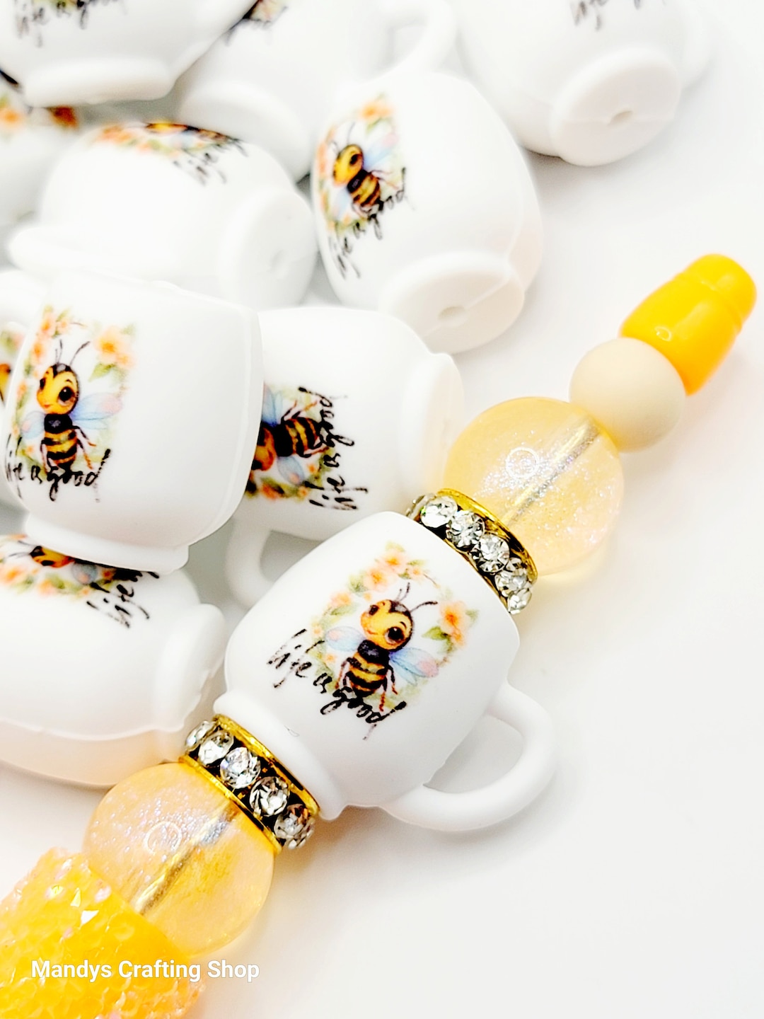Bumblebee Focal Bead, Floral Honey Bee 3D Cup Silicone Focal Pen Bead ...