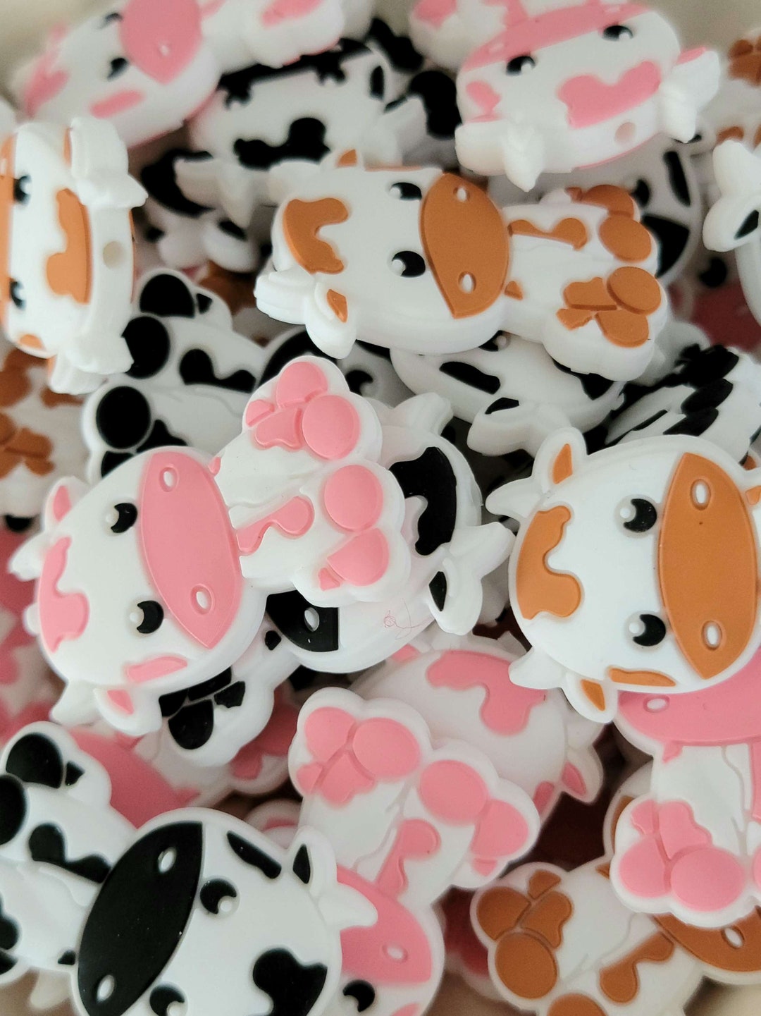 SET OF 2, Dairy Cow Silicone Bead, Cow Silicone Beads, Focal Silicone ...