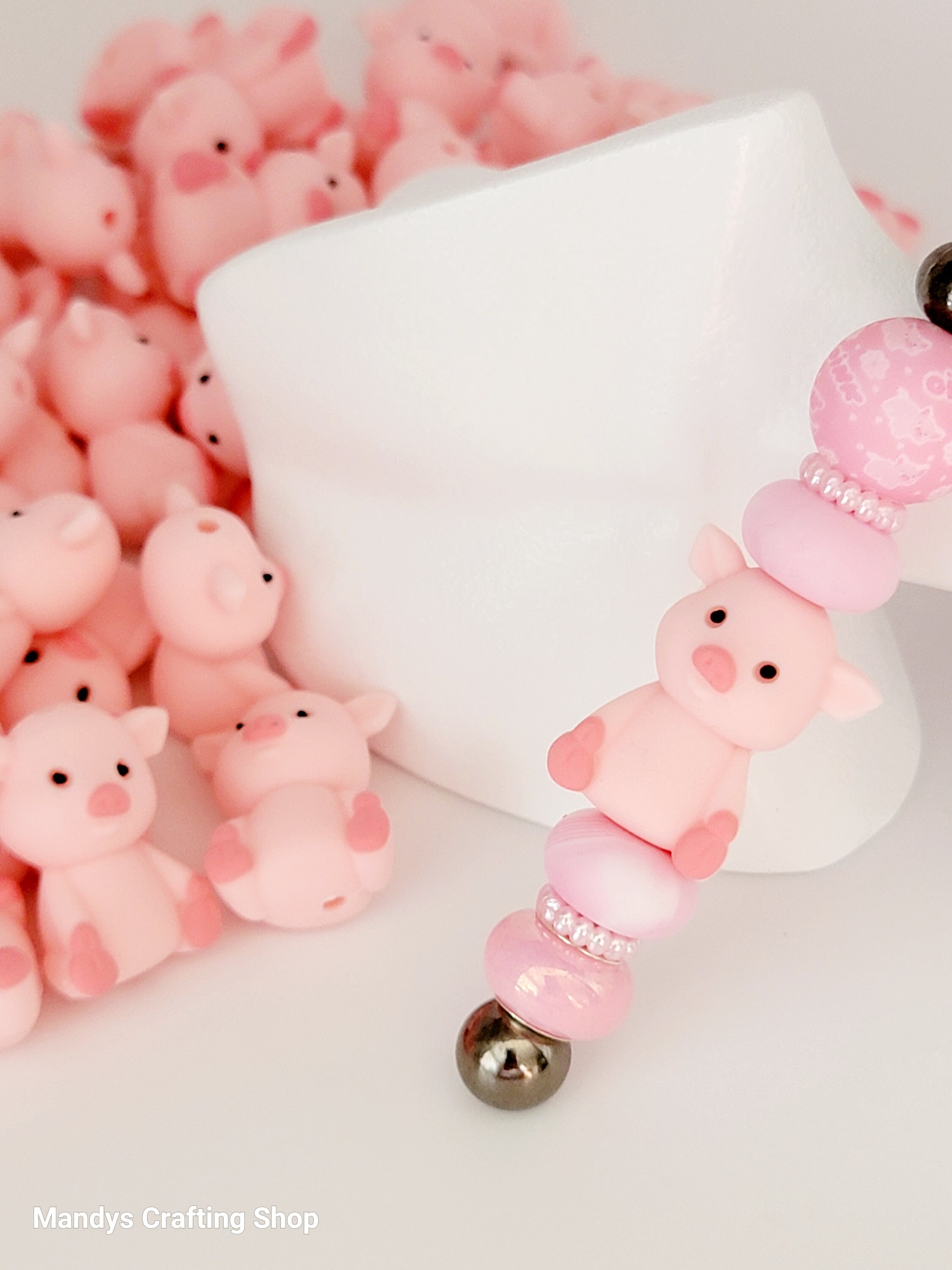 SET OF 2, 3D Pig Silicone Focal Bead, Piggy Silicone Beads, Cute Pen ...