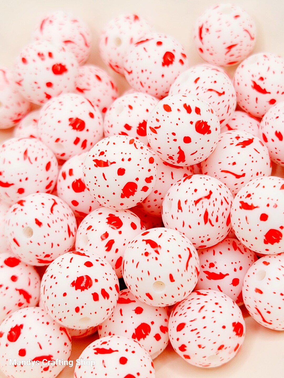 SET OF 5 or 10, Halloween Round Silicone Beads, Blood Splatter Silicone ...