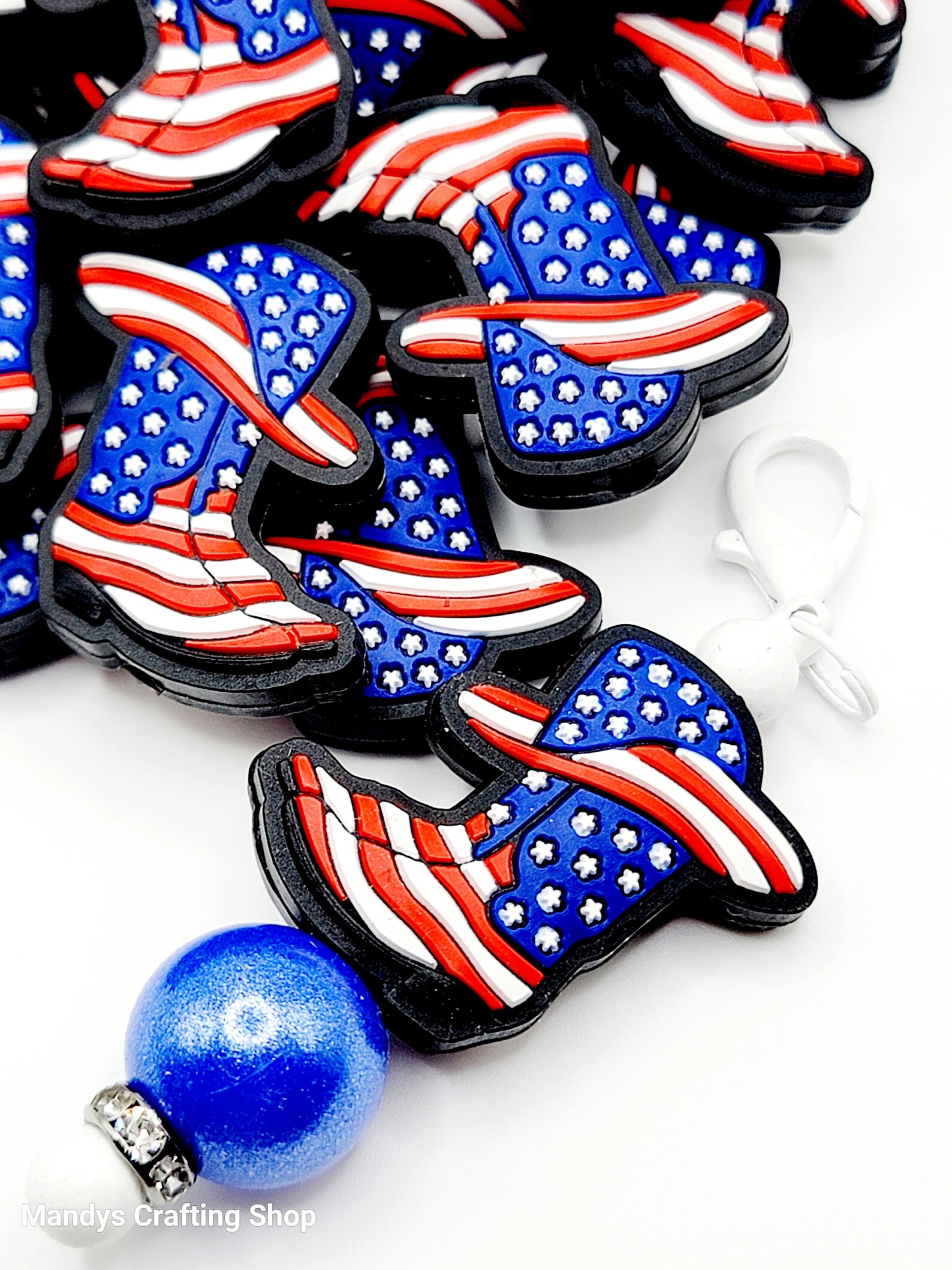SET OF 2, Patriotic Cowboy Boot Focal Bead, Western Cowboy Boot Focal ...