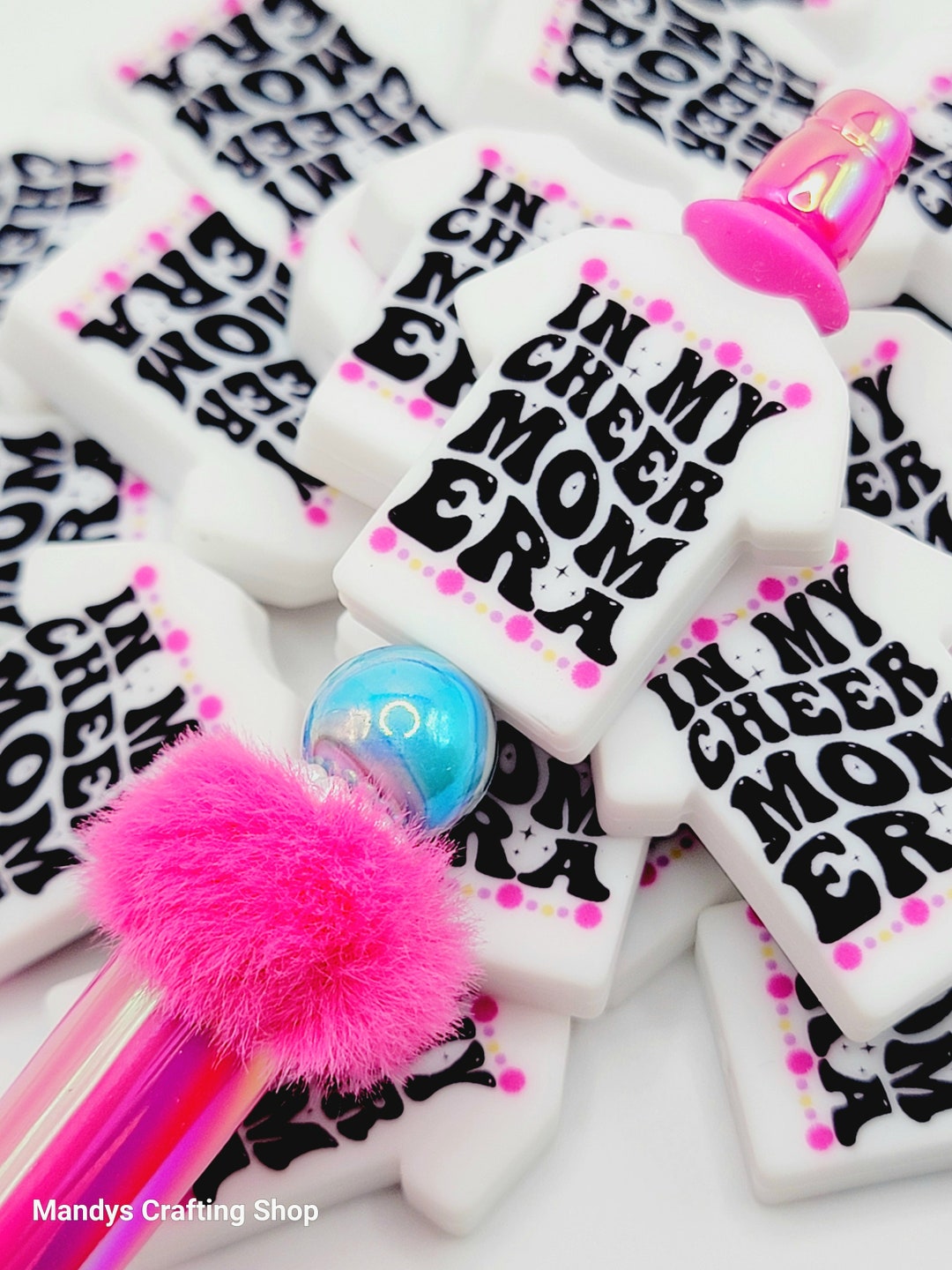 SET of 2, Cheer Mom Era Focal, Pen Silicone Bead, Shirt Pen Bead, Cheer ...