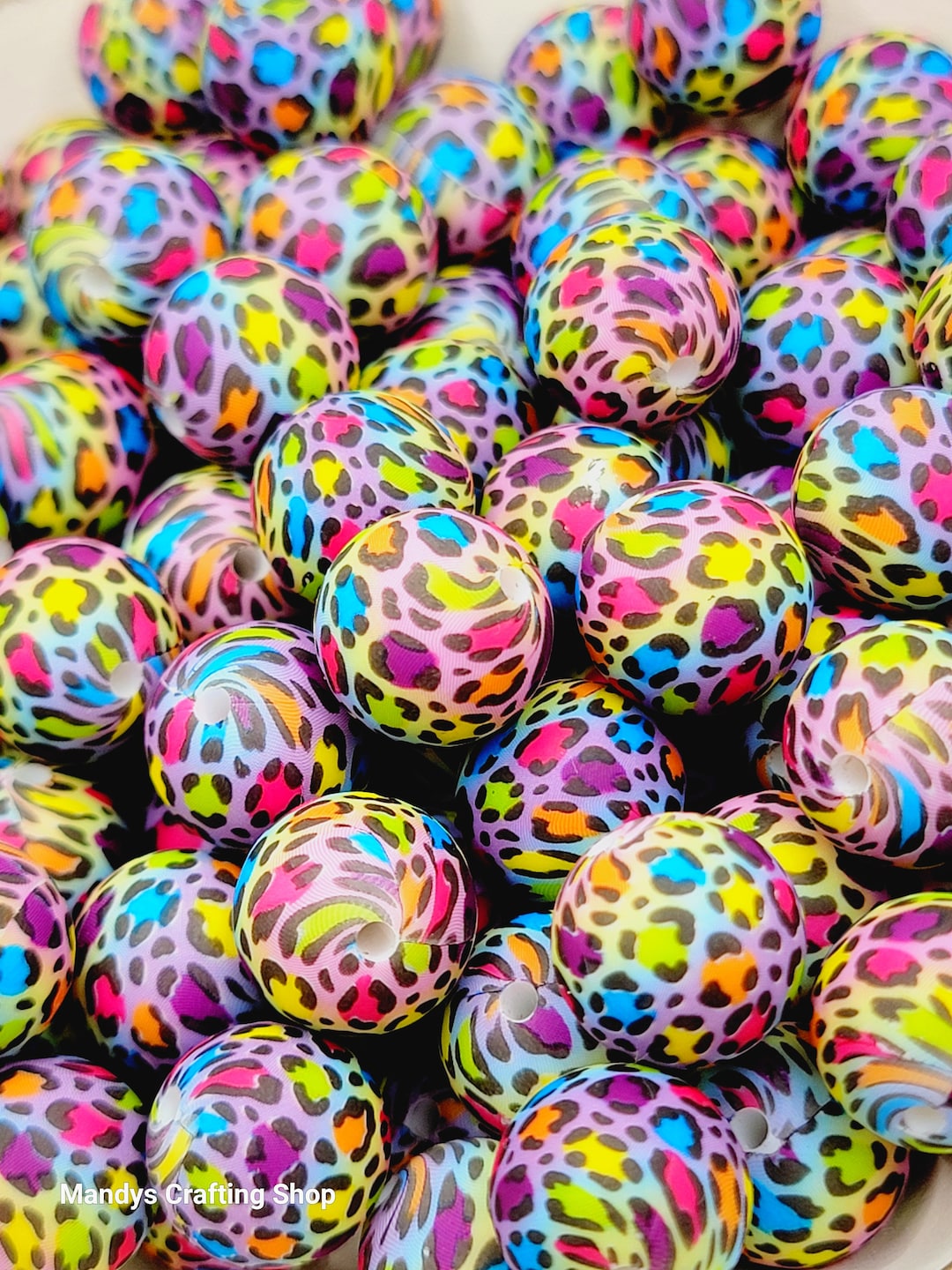 SET OF 5 or 10, Rainbow Leopard Print Round Bead, 15mm Leopard Print ...