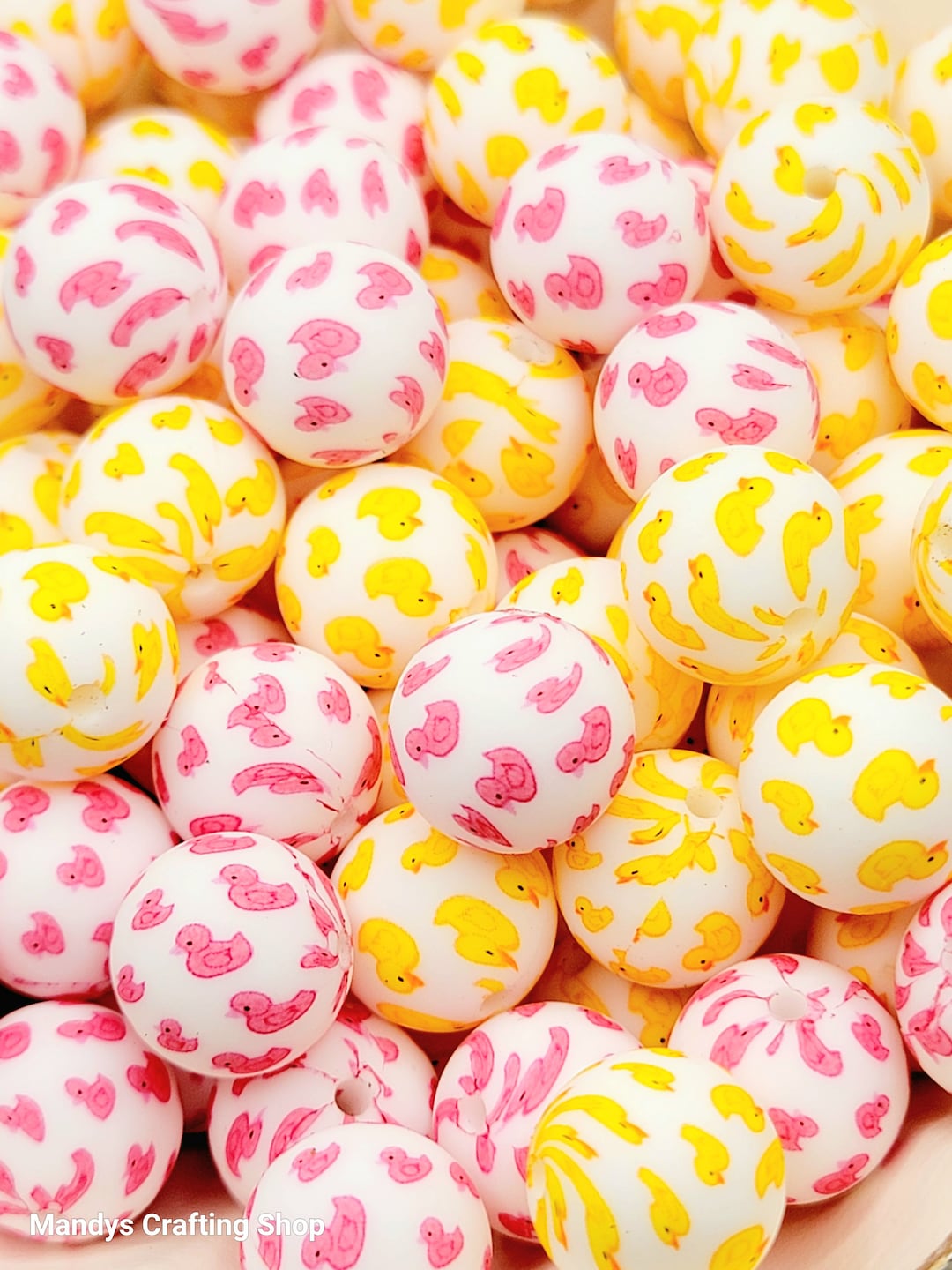 SET OF 5 or 10, Duck Print Silicone Beads, 15mm Round Beads, Yellow ...