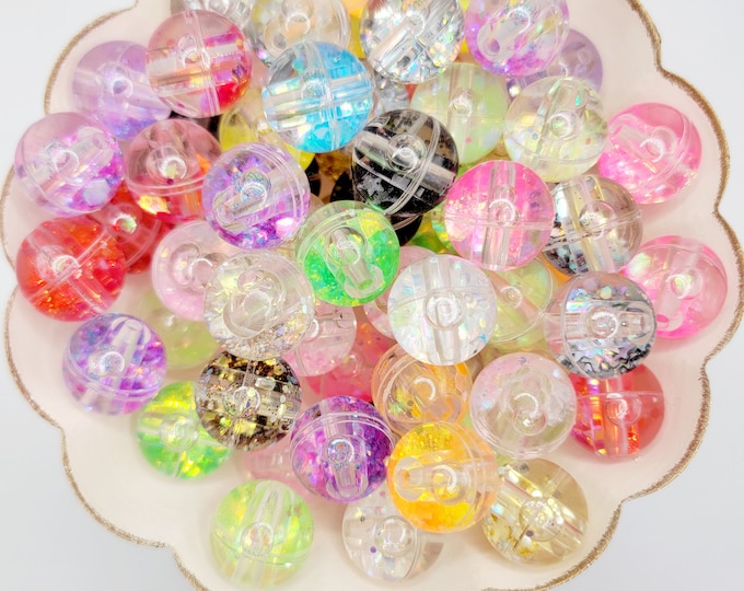 SET OF 5, Assorted Color Glitter Liquid Beads, 15mm Round Pen Beads ...