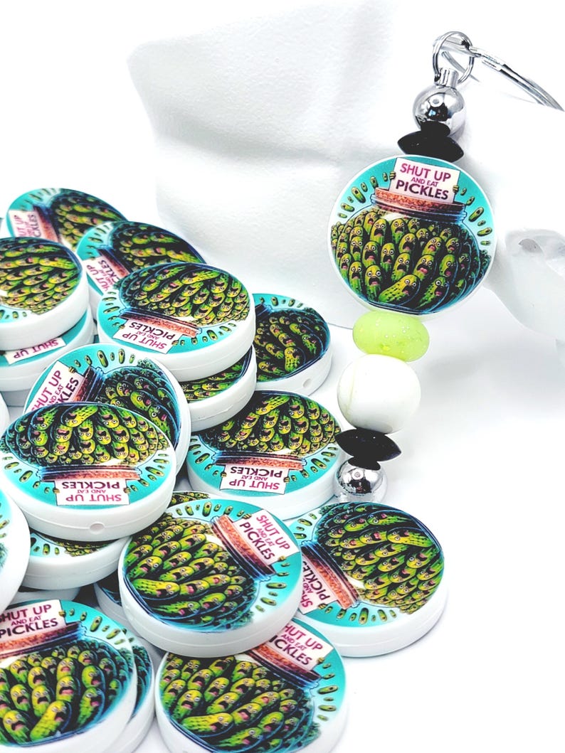 SET OF 2, Pickle Focal Bead, Shut up and Eat Pickles Focal Bead, Funny ...