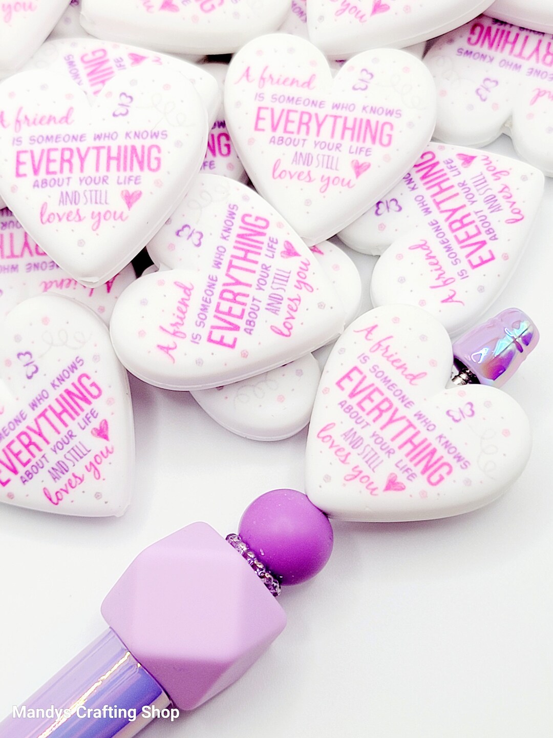 SET of 2, Best Friend Heart Shape Focal Bead, A Friend Knows Everything ...