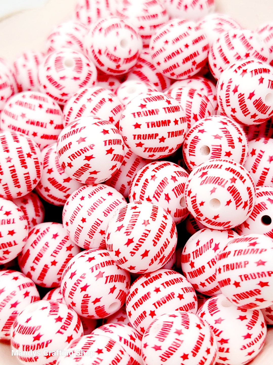 SET of 5, 10, 20, Trump Round Beads, 15mm TRUMP Print Round Silicone ...