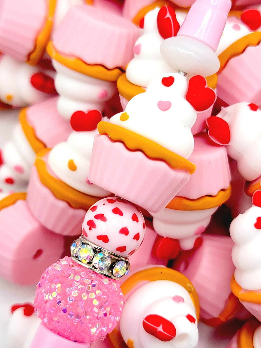 SET of 2, 3D Pink Cupcake Focal Bead, Valentines Day Cupcake Shape ...