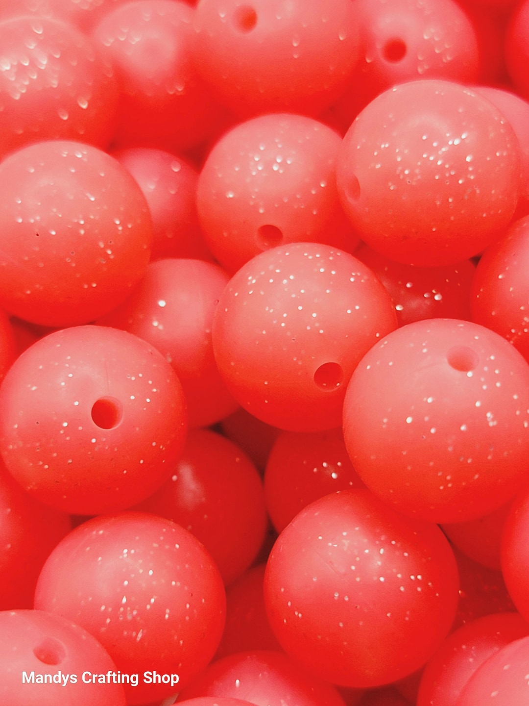SET OF 10, Red Glitter Round Beads, 15mm Glitter Silicone Beads ...