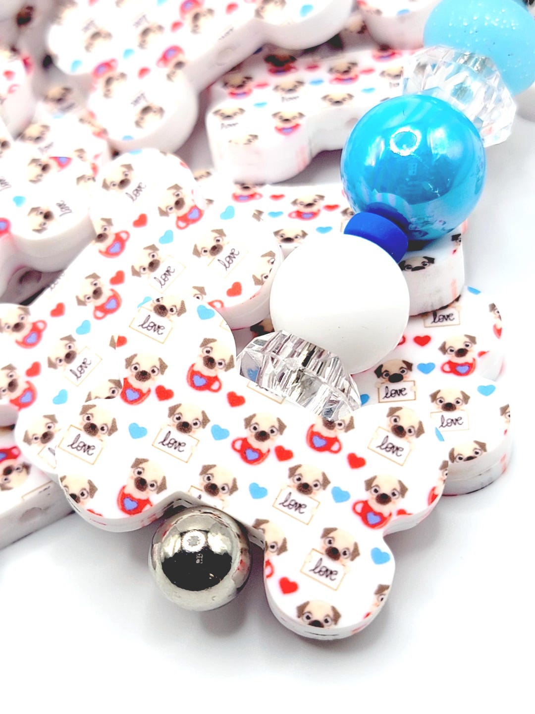 SET of 2 Pug in A Mug Dog Bone Focal Bead, Dog Mom Silicone Bead, Dog ...