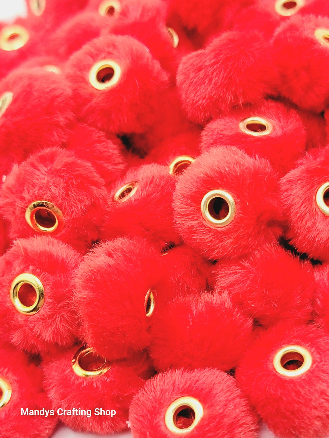 SET OF 10, Fuzzy Beads Spacer, Red Faux Fur Beads, Bead for Pen, Pom ...