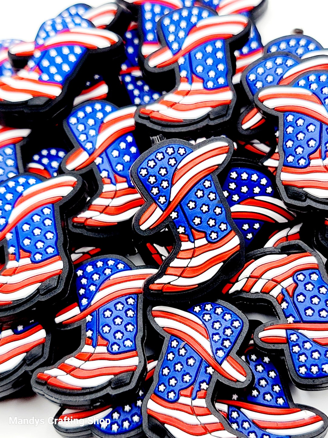 SET OF 2, Patriotic Cowboy Boot Focal Bead, Western Cowboy Boot Focal ...