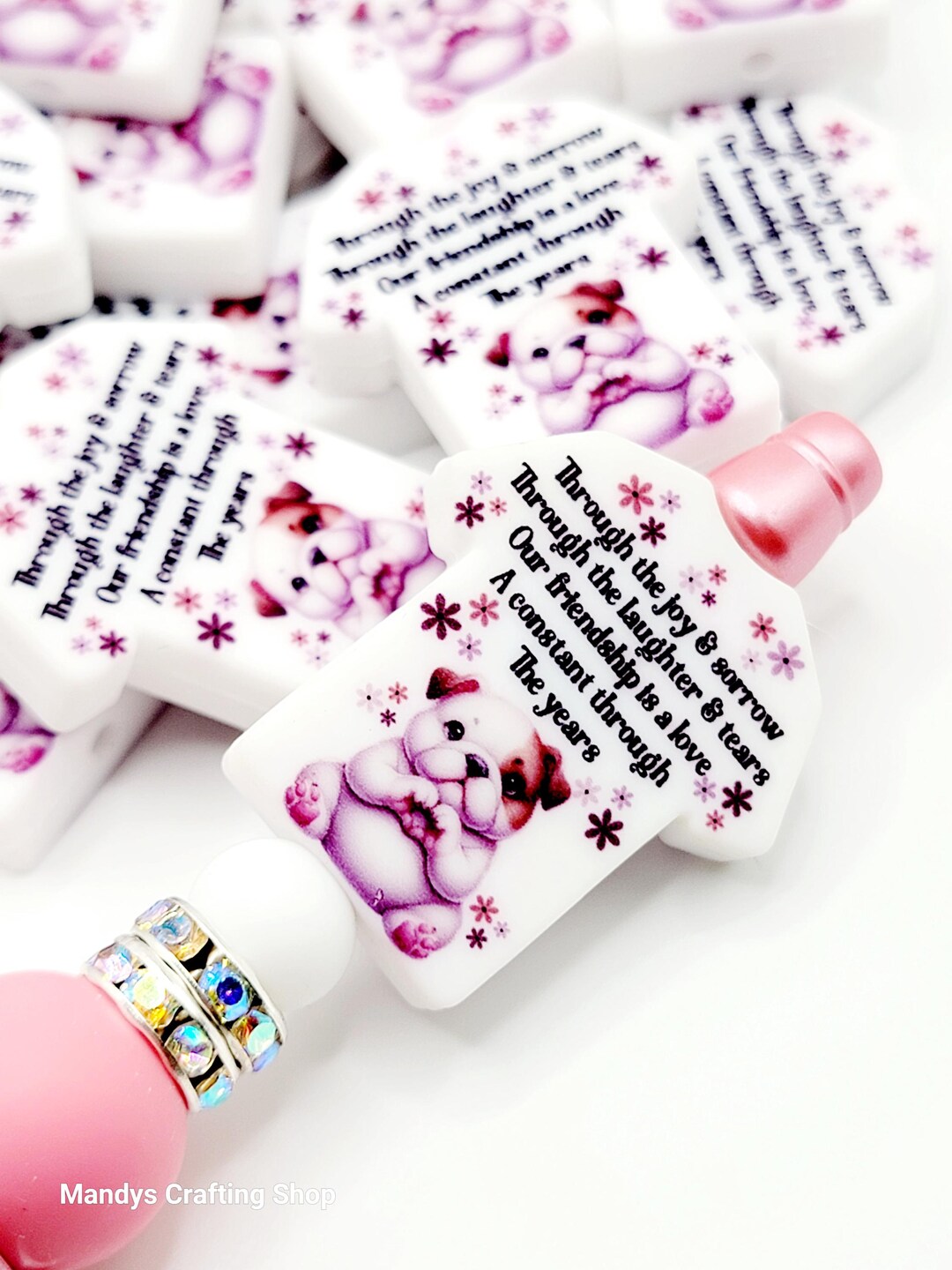SET of 2, Best Friend Focal Bead, Besties Focal Print Silicone Bead ...