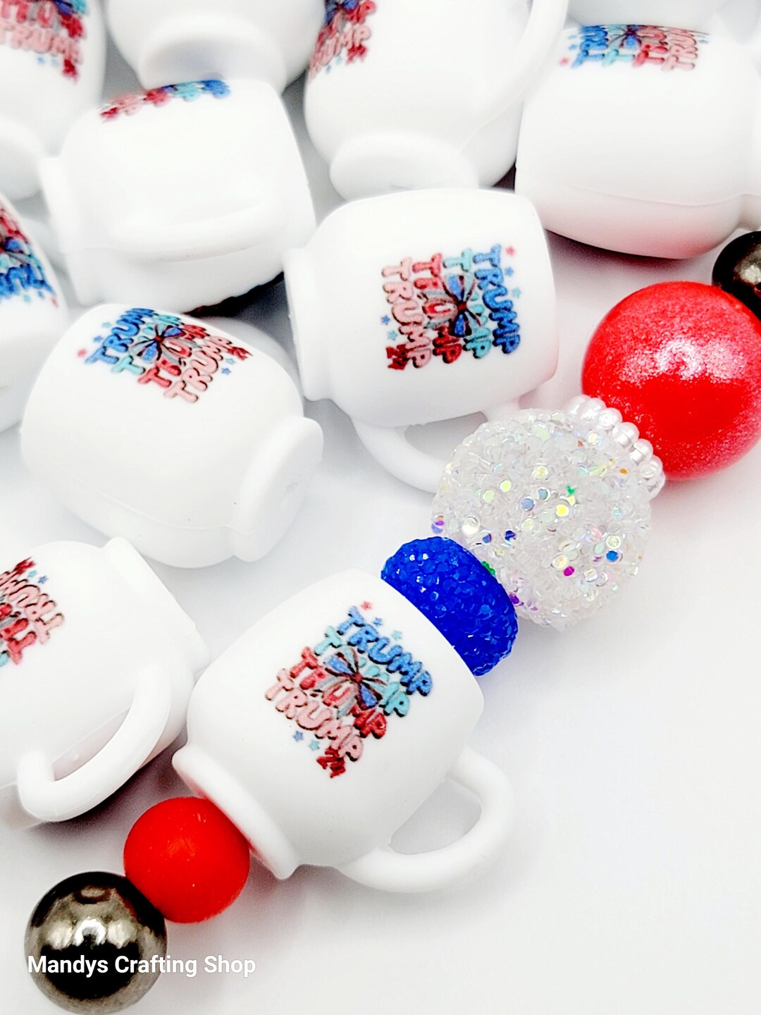 Set of 2, Trump Girl Coquette Focal Bead, 3D Cup Shape Silicone Bead ...