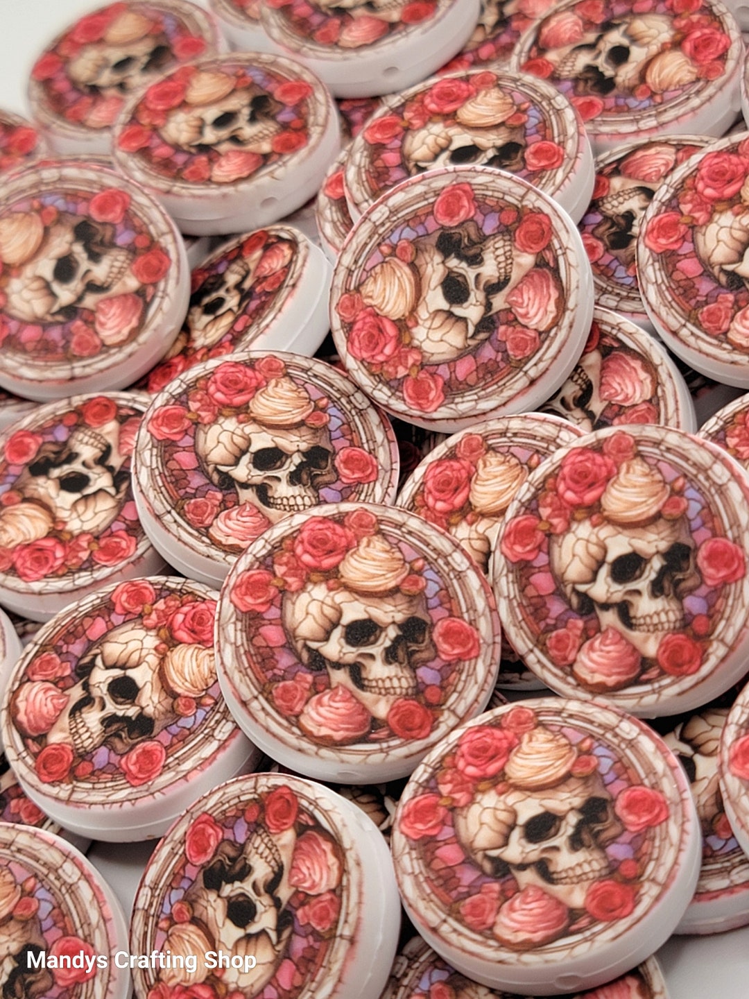 SET of 2, Skull Cupcake Focal Print Silicone Bead, Stained Glass Print ...