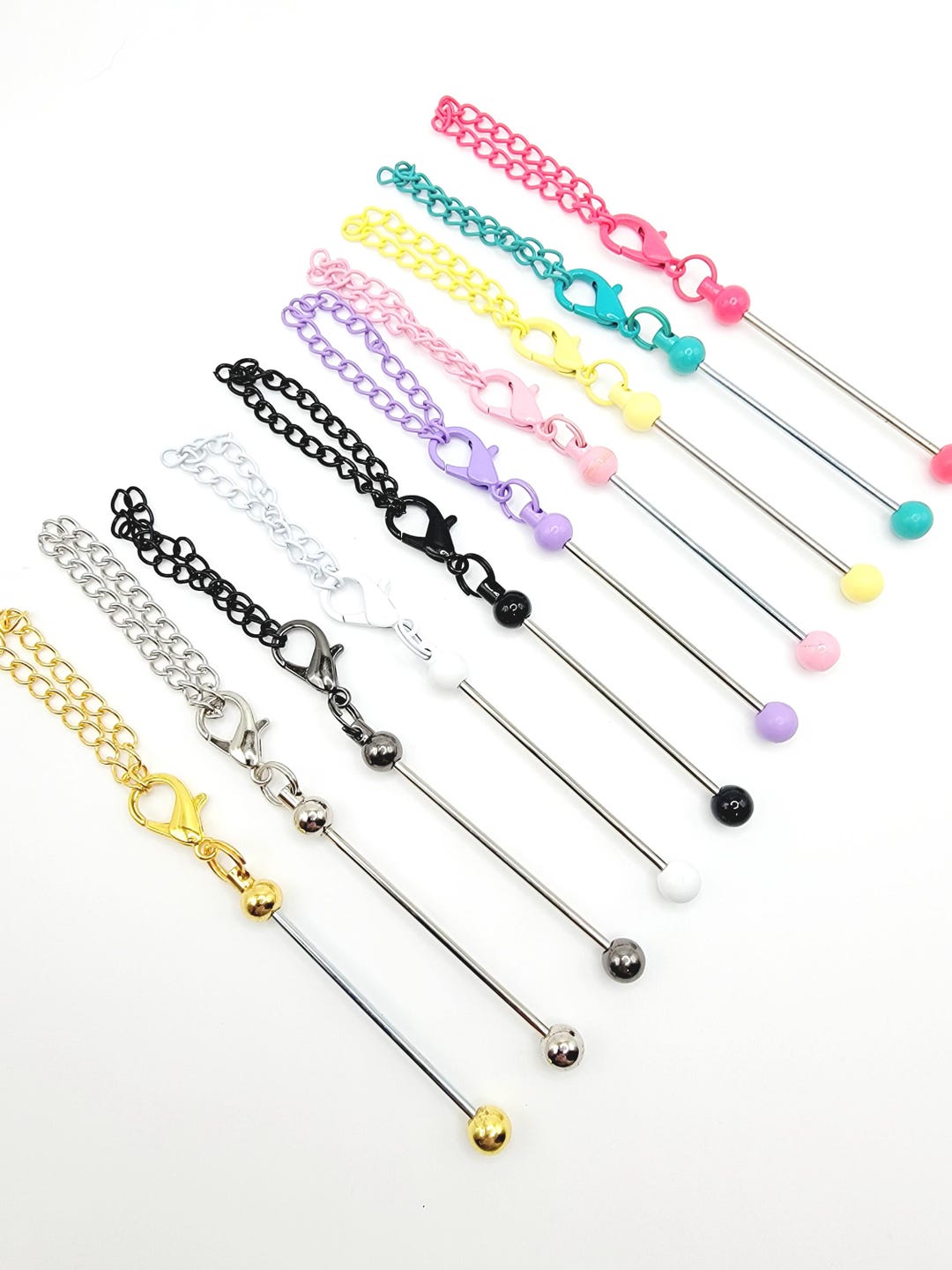 Mini Beadable Keychain Bar With Chain, DIY Bead Keychain, Metal Beaded ...