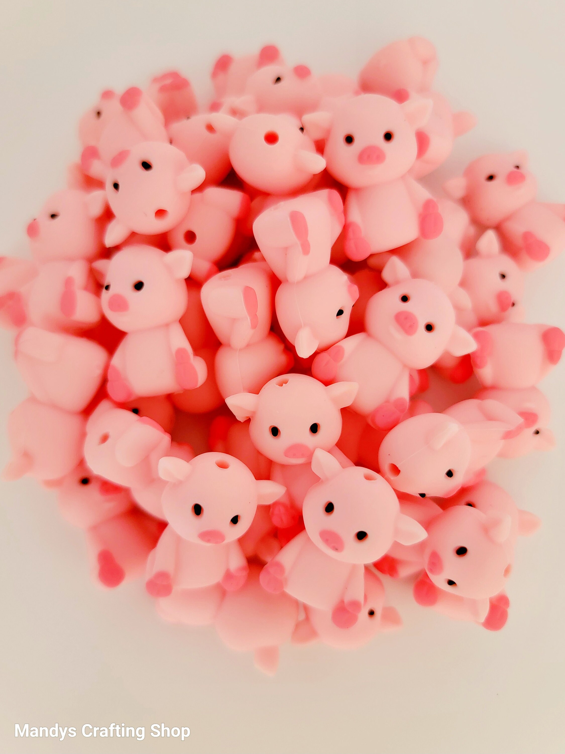 SET OF 2, 3D Pig Silicone Focal Bead, Piggy Silicone Beads, Cute Pen ...