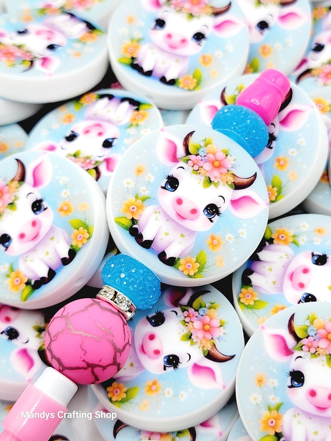 SET of 2, Happy Cow Focal Bead, Cute Farm Cow Pen Bead Focal, Baby Cow ...