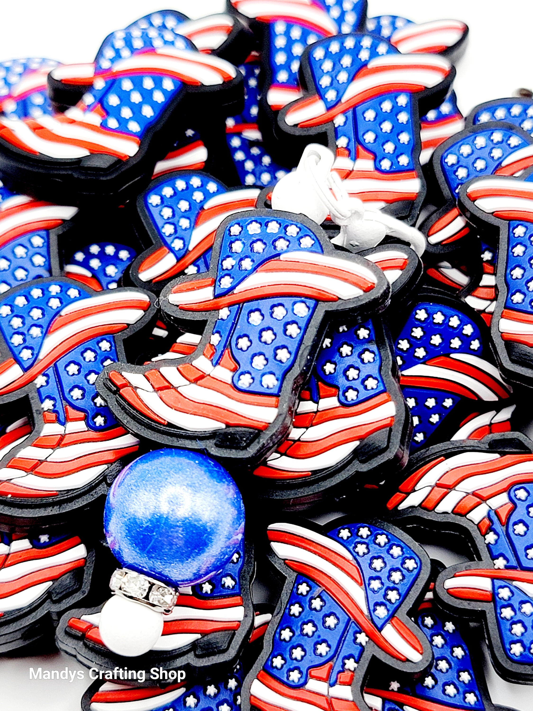 SET OF 2, Patriotic Cowboy Boot Focal Bead, Western Cowboy Boot Focal ...