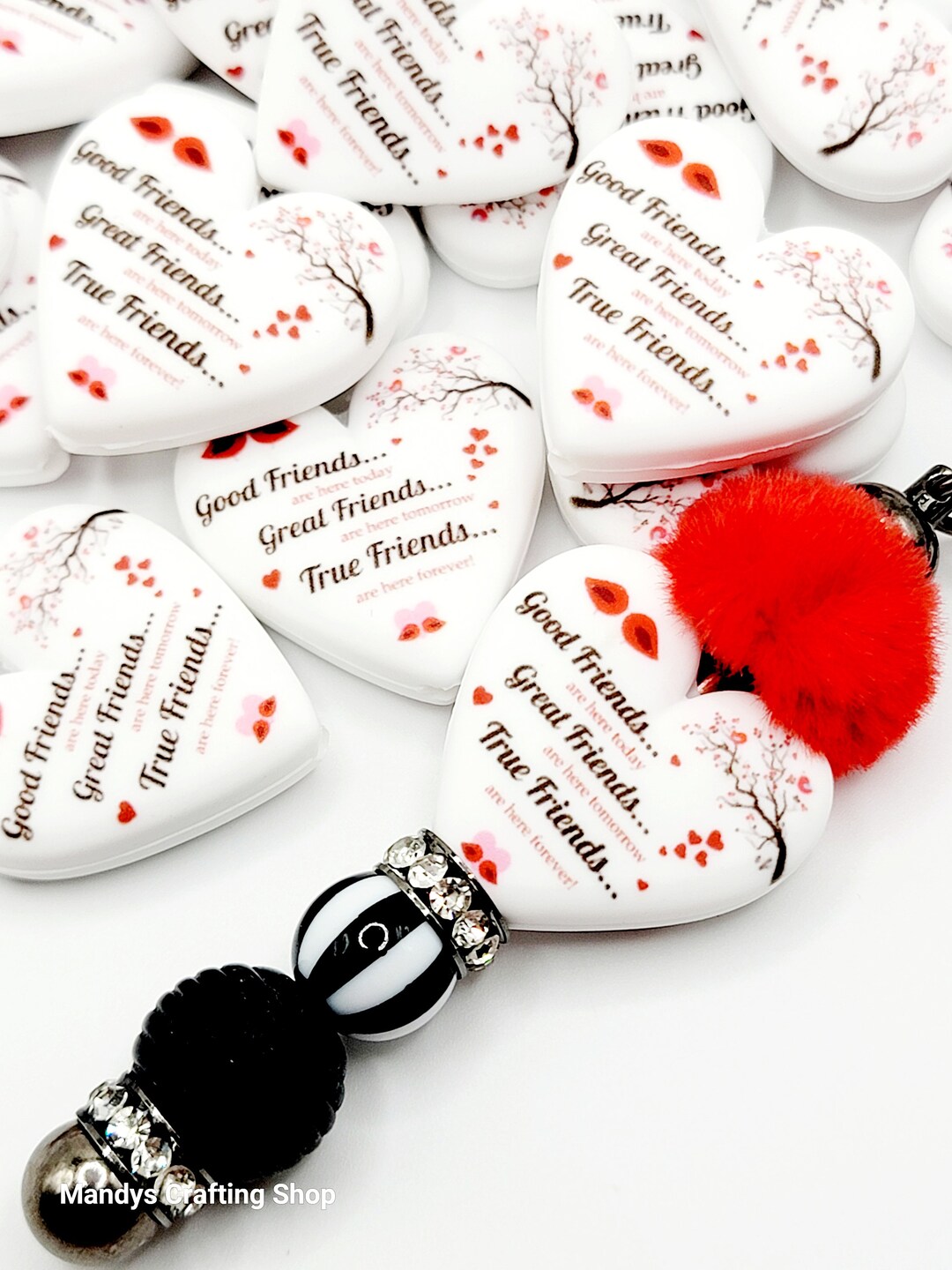 SET of 2, Friend Cardinal Heart Shape Focal Bead, Friend Are Forever ...