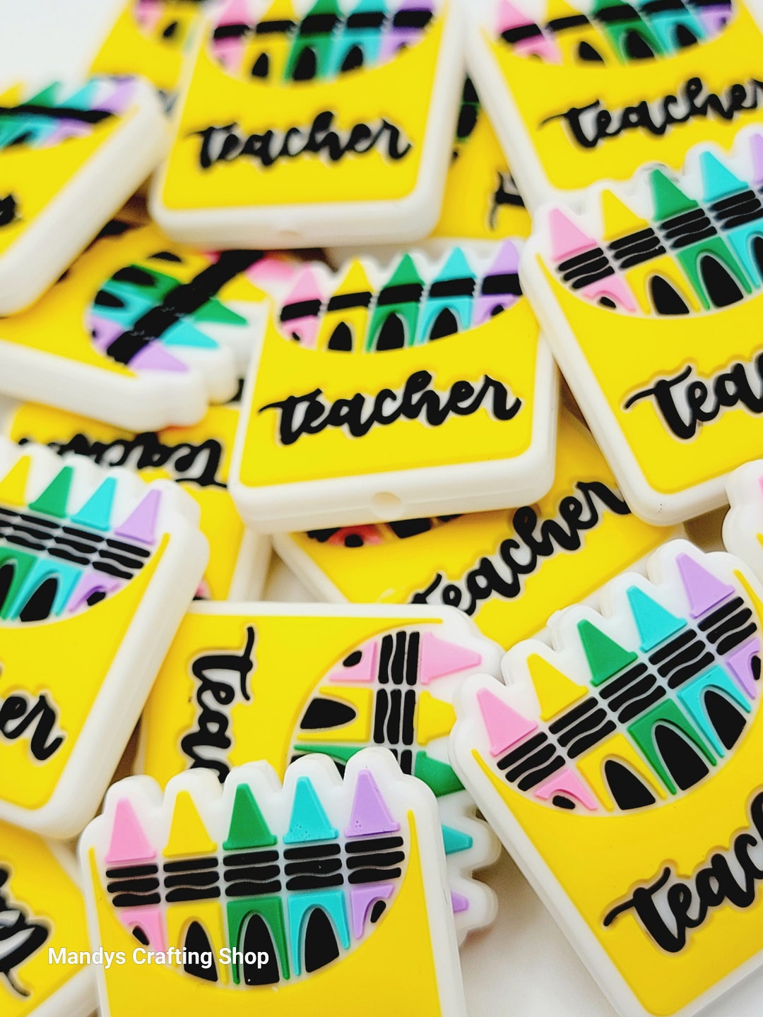 SET of 2, Teacher Crayon Box Focal Bead, Teacher Silicone Beads, Big ...