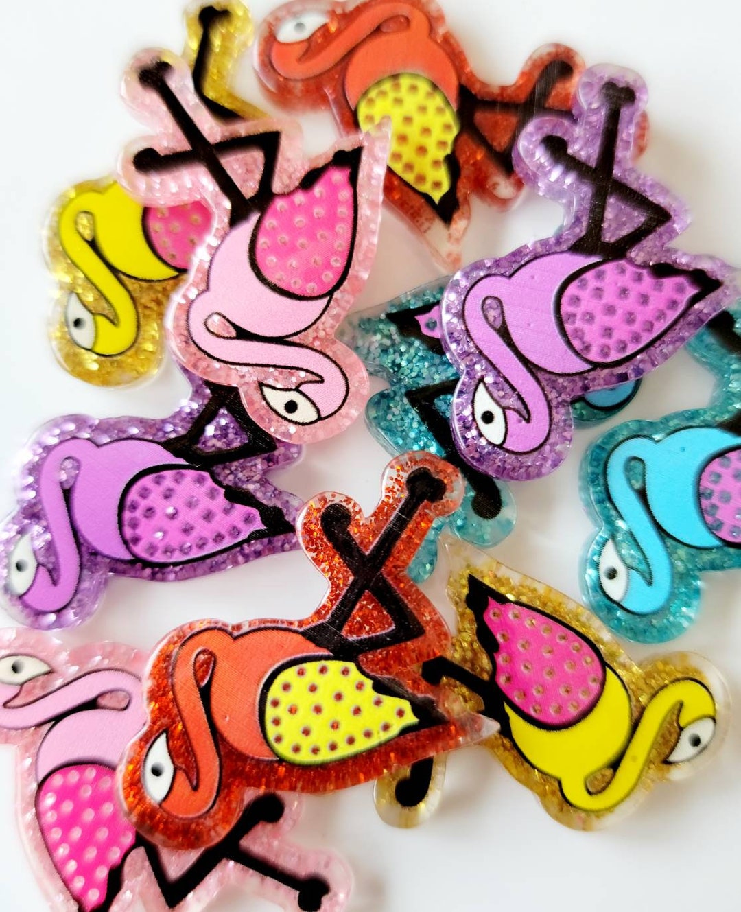 Flamingo Resin Cabochon, Glitter Flatback, Bird Flamingo Charm, DIY ...