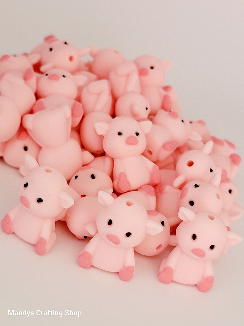 SET OF 2, 3D Pig Silicone Focal Bead, Piggy Silicone Beads, Cute Pen ...