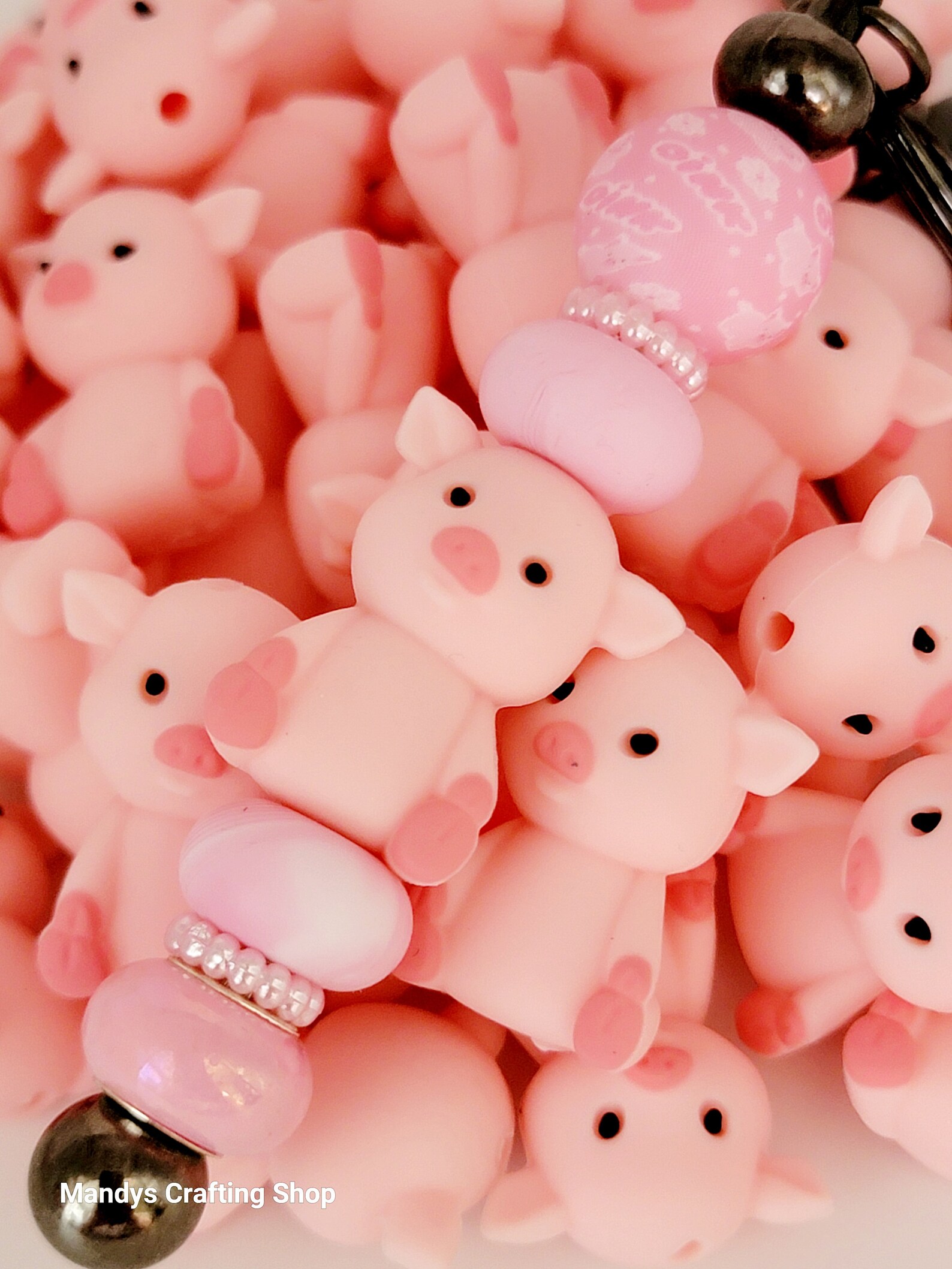 SET OF 2, 3D Pig Silicone Focal Bead, Piggy Silicone Beads, Cute Pen ...