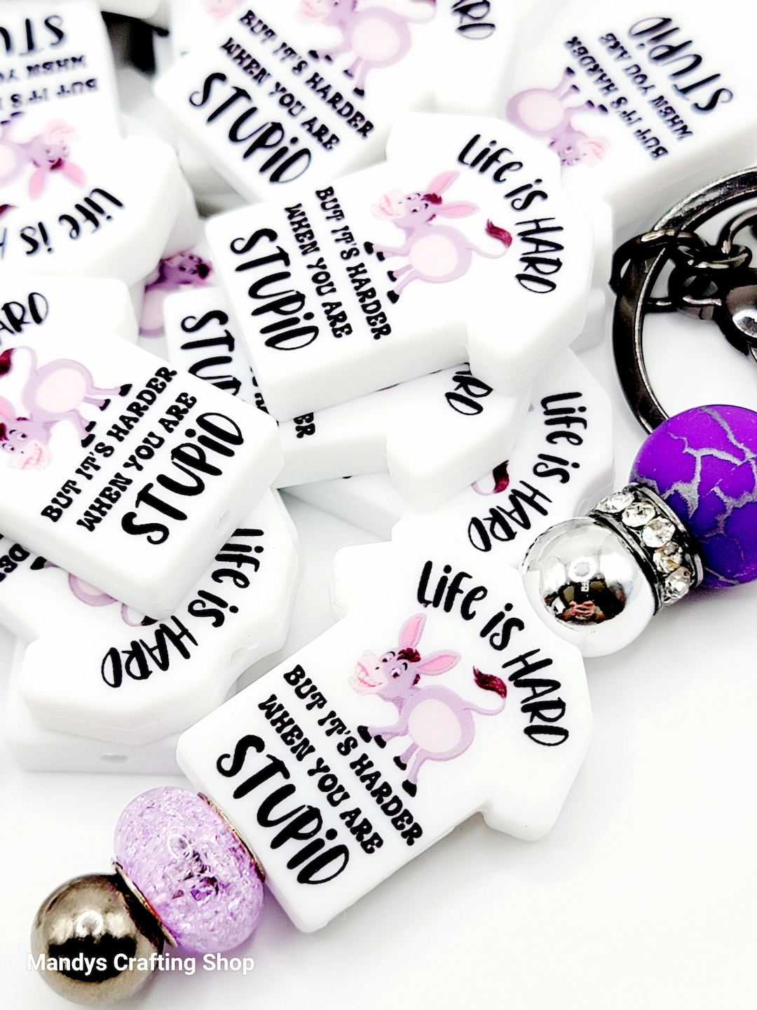 SET of 2, Funny Donkey Focal, Life is Hard When You Are Stupid Pen Bead ...