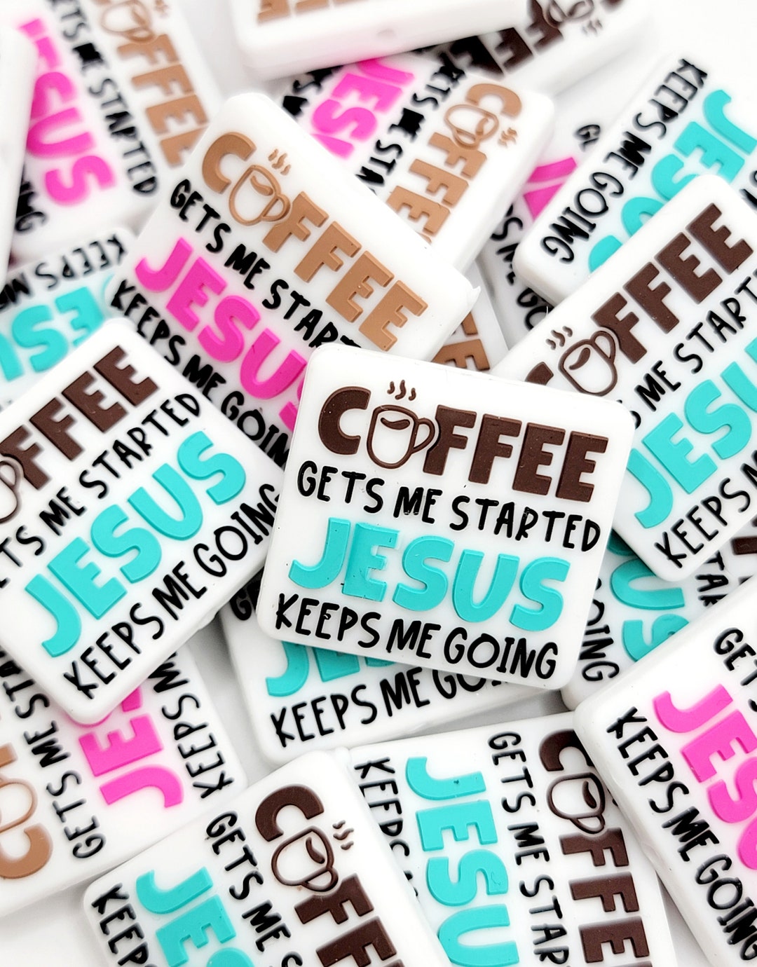 SET of 2, Jesus Silicone Beads, Coffee Pen Beads, Religious Focal Beads ...