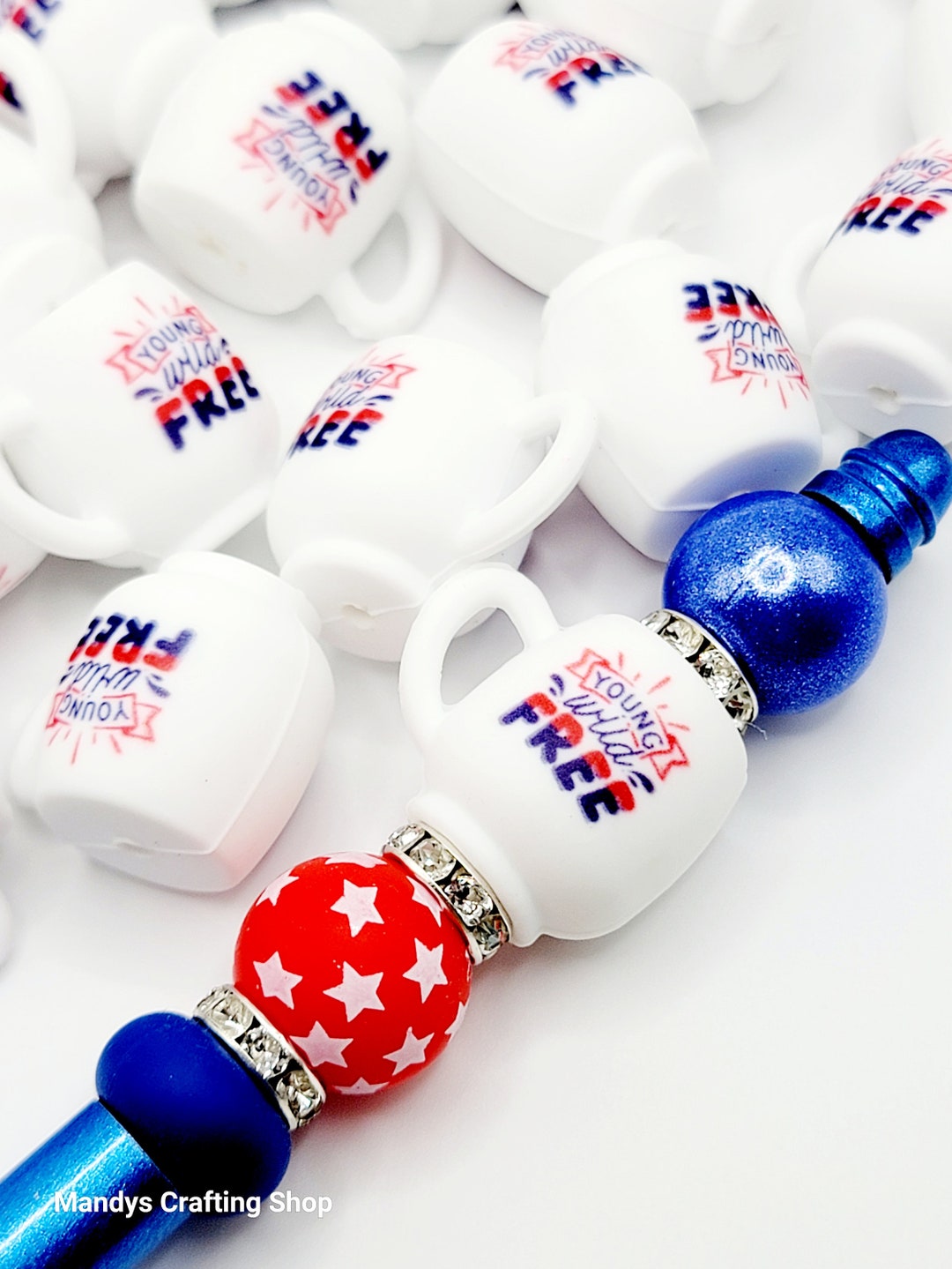 Patriotic Pen Beads, America Coffee Cup Focal Bead, 3D Coffee Mug Focal ...