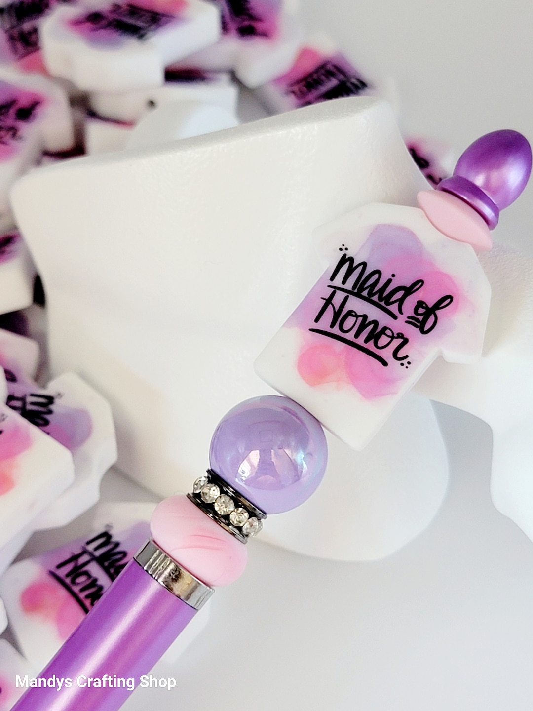 SET 1 or 2, Maid of Honor Focal Silicone Bead, Print Focal Bead, Bride ...