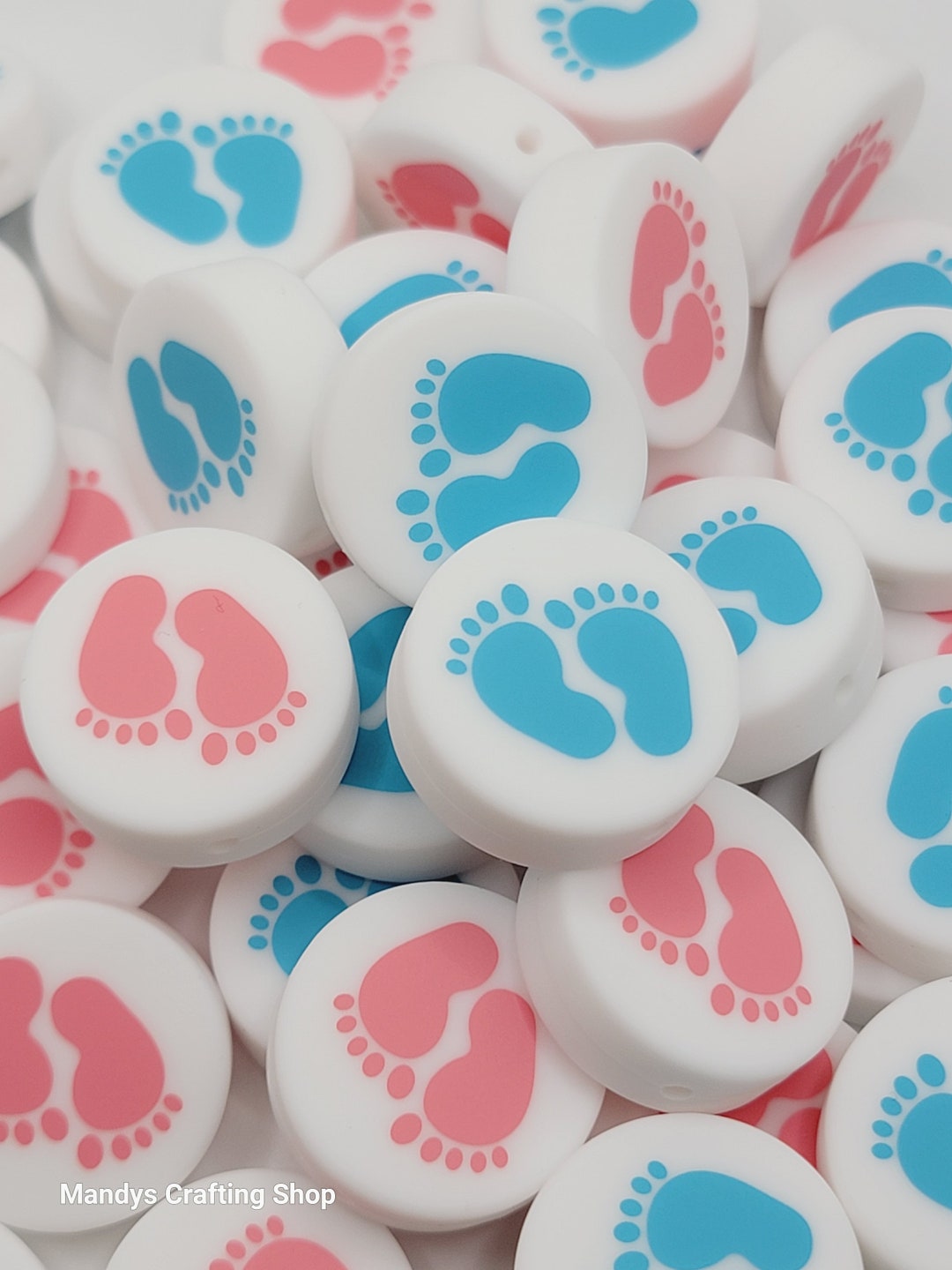 SET OF 2, Baby Feet Silicone Round Focal Beads, Baby Feet Printed ...