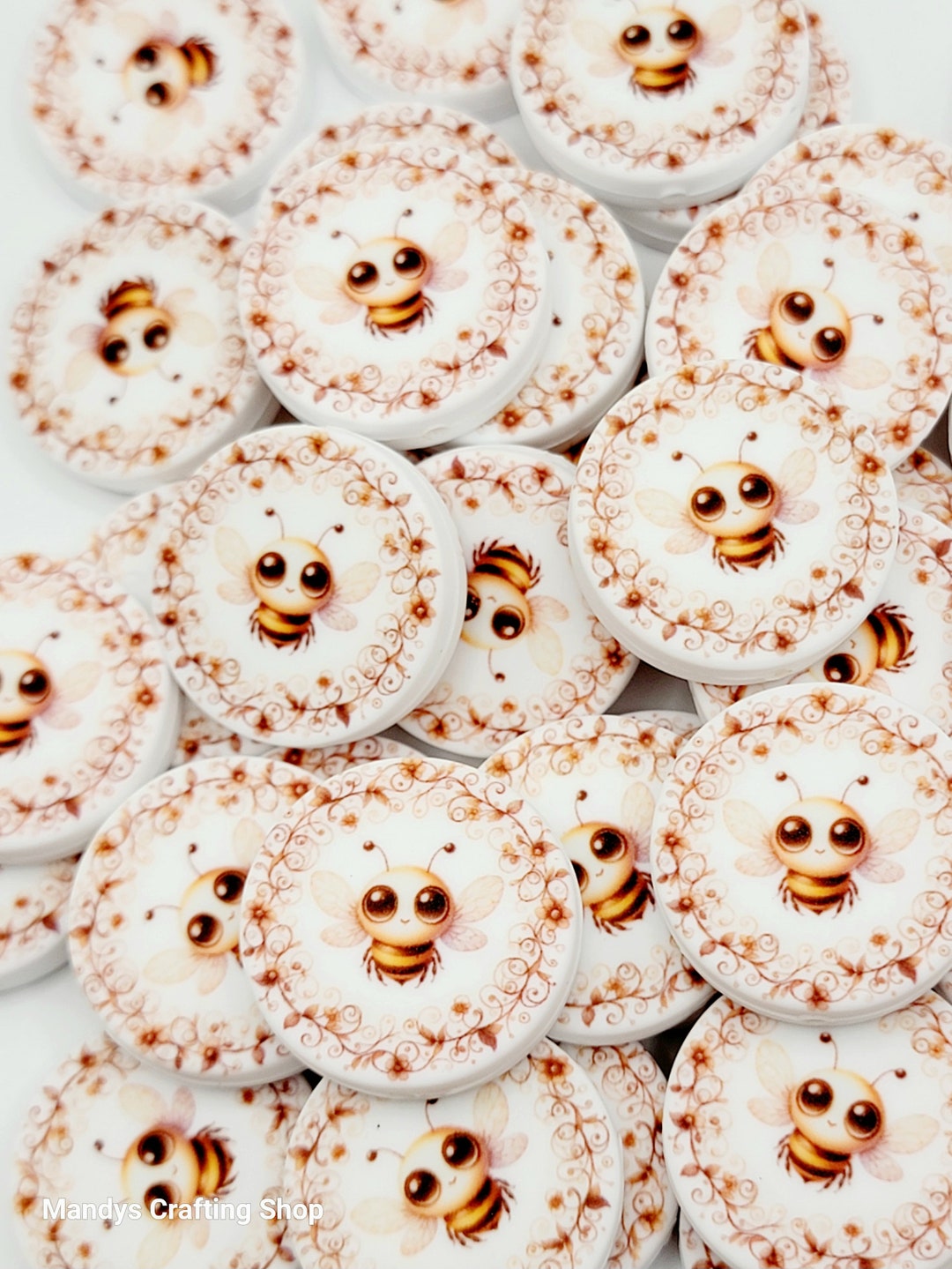 SET of 2, Cute Bumble Bee Focal Silicone Bead, Brown Scroll Bee Pen ...