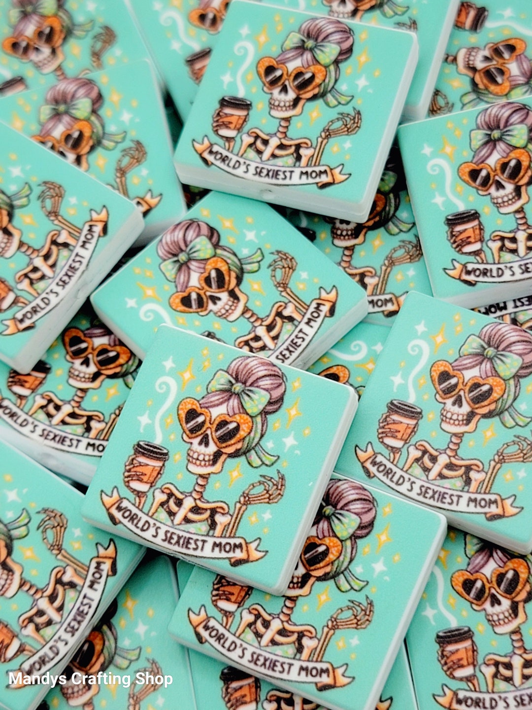 SET of 2, Sexiest Mom Skelly Focal Print Silicone Bead, Mothers Day ...