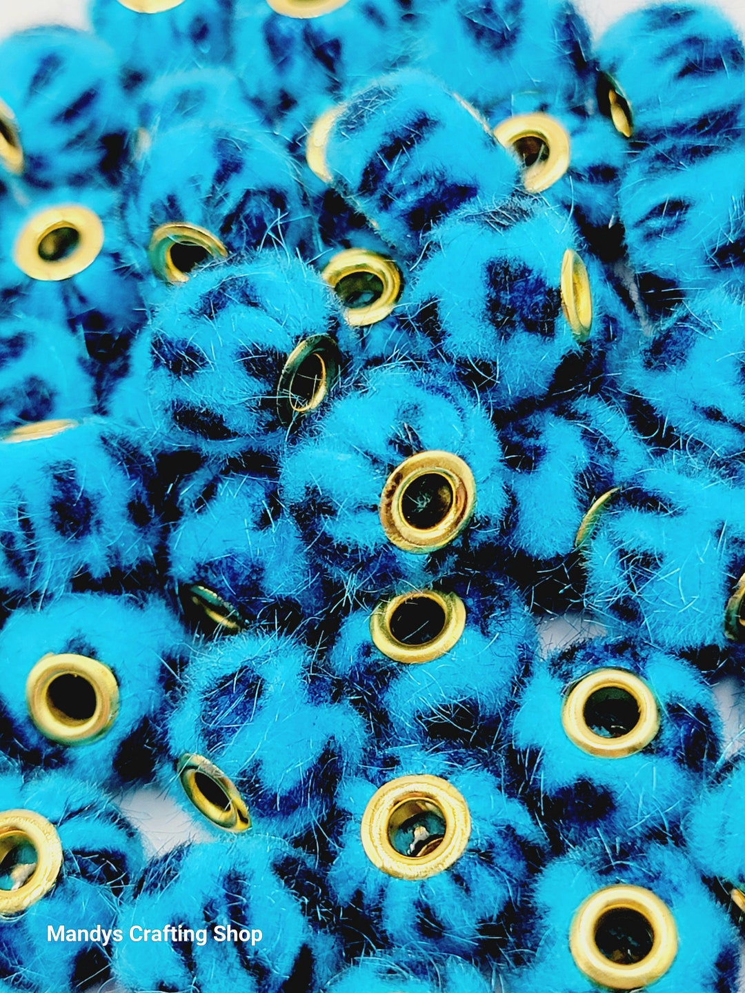 SET OF 5, Blue Leopard Print Plush Beads, Furry Large Hole Spacer Beads ...