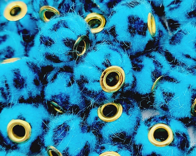 SET OF 5, Blue Leopard Print Plush Beads, Furry Large Hole Spacer Beads ...