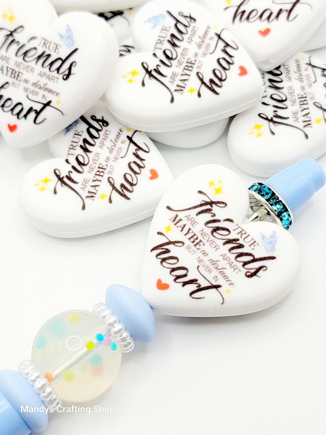 SET of 2, True Friends Are Never Apart Pen Bead, Best Friend Heart ...