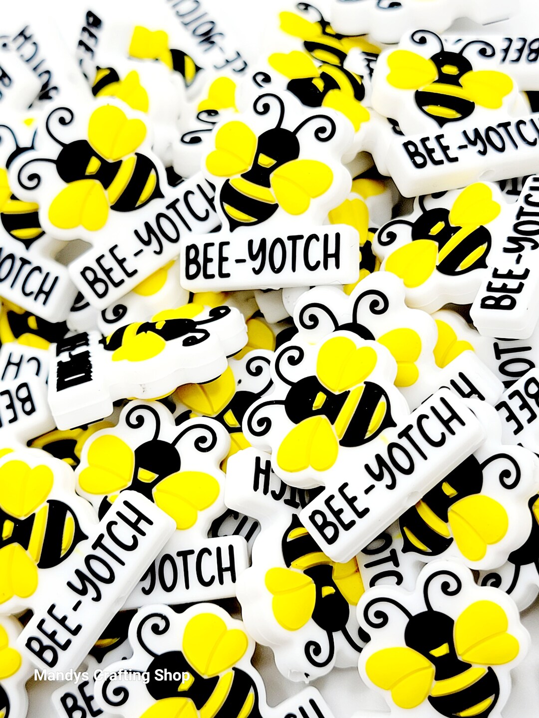 SET of 2, BEE-YOTCH Focal Silicone Beads, Bumble Bee Focal Bead, Bee ...