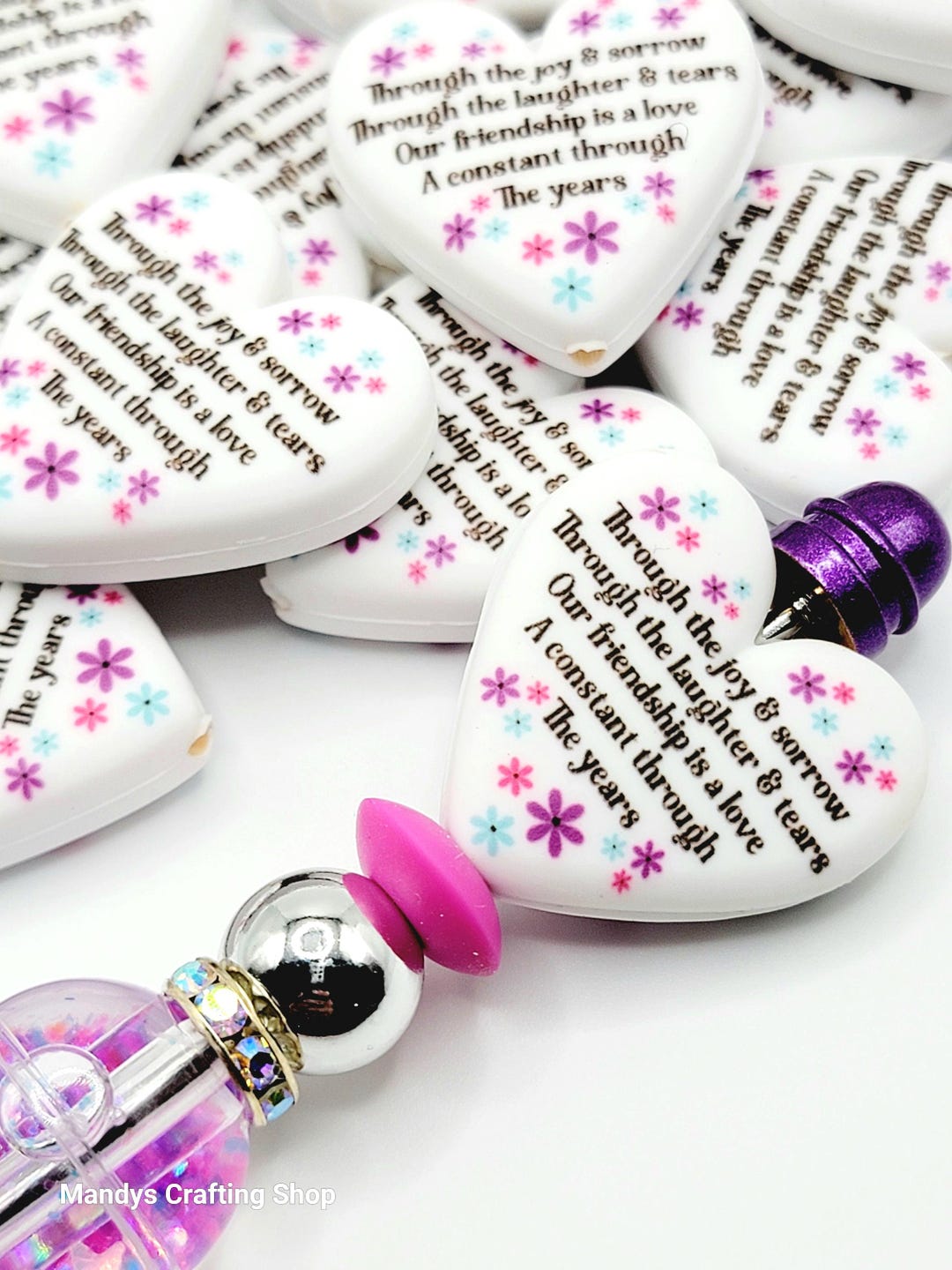 SET 1 or 2, Besties Heart Focal Print Silicone Bead, Best Friend Focal ...